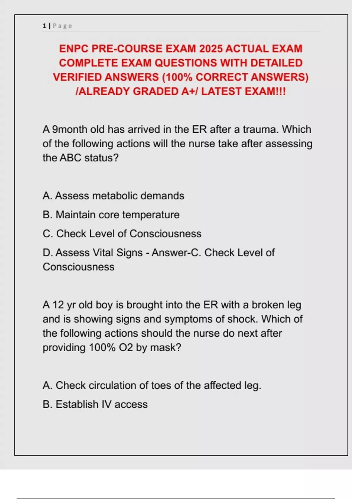 ENPC PRE-COURSE EXAM 2025 ACTUAL EXAM COMPLETE EXAM QUESTIONS WITH ...