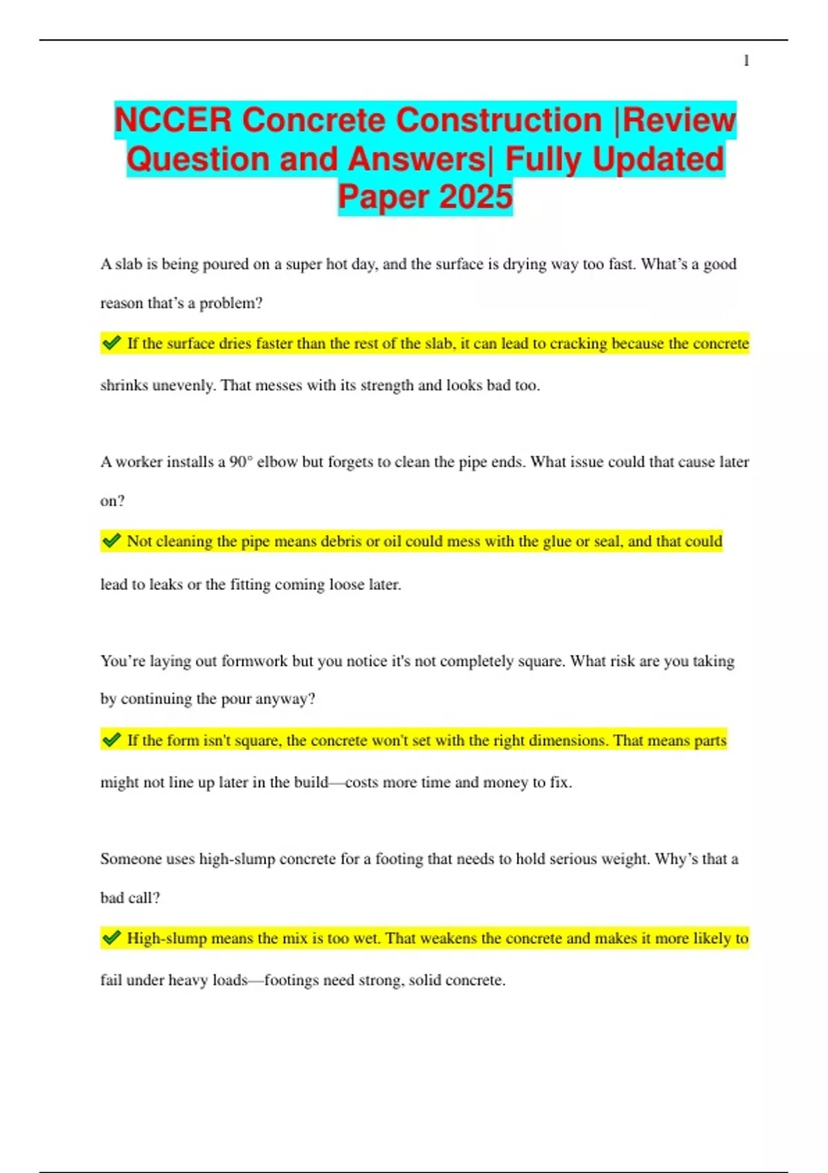NCCER Concrete Construction |Review Question and Answers| Fully Updated ...