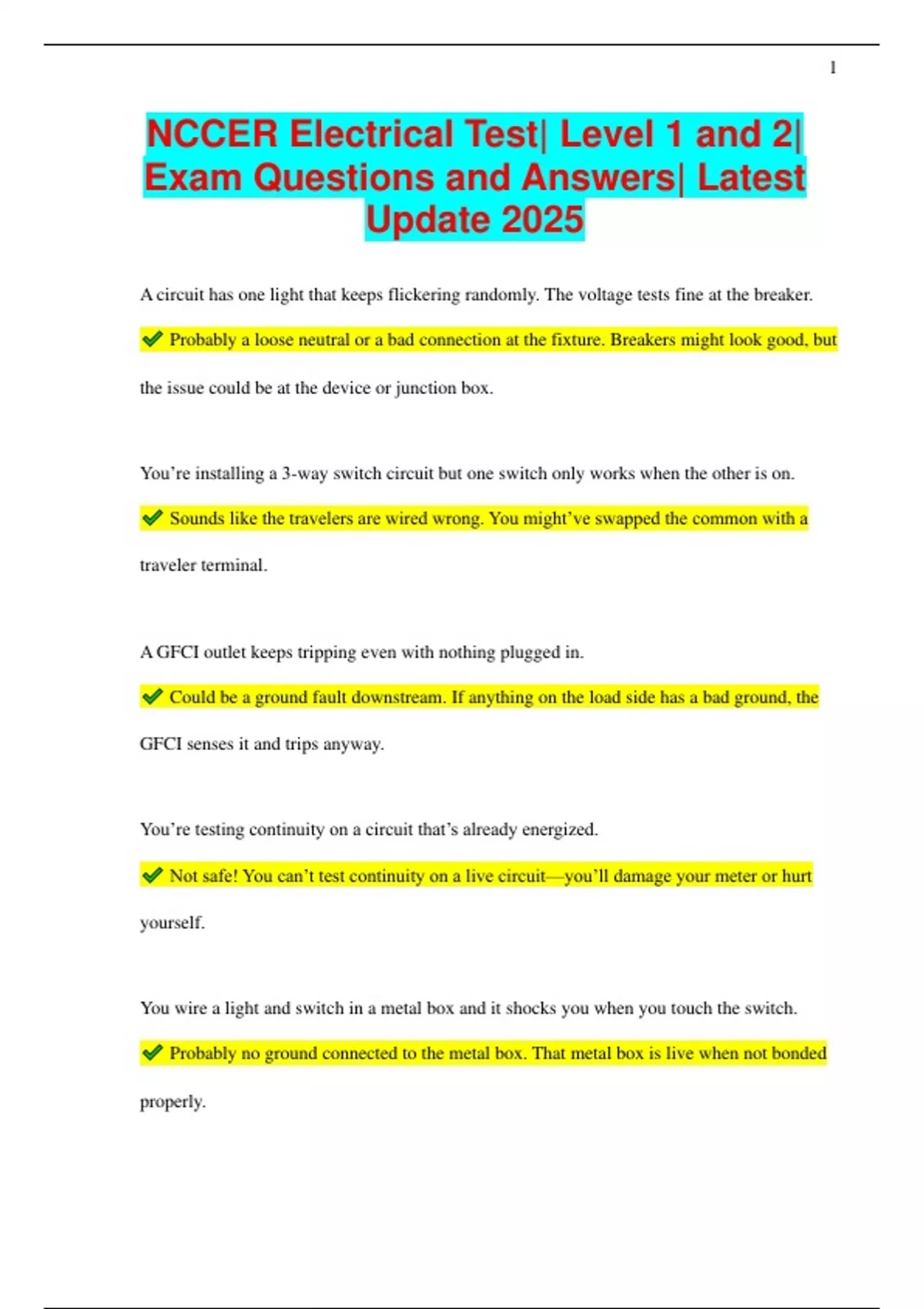 NCCER Electrical Level 1 - Module 5 Introduction to the NEC (National Electric Code) | Exam ...