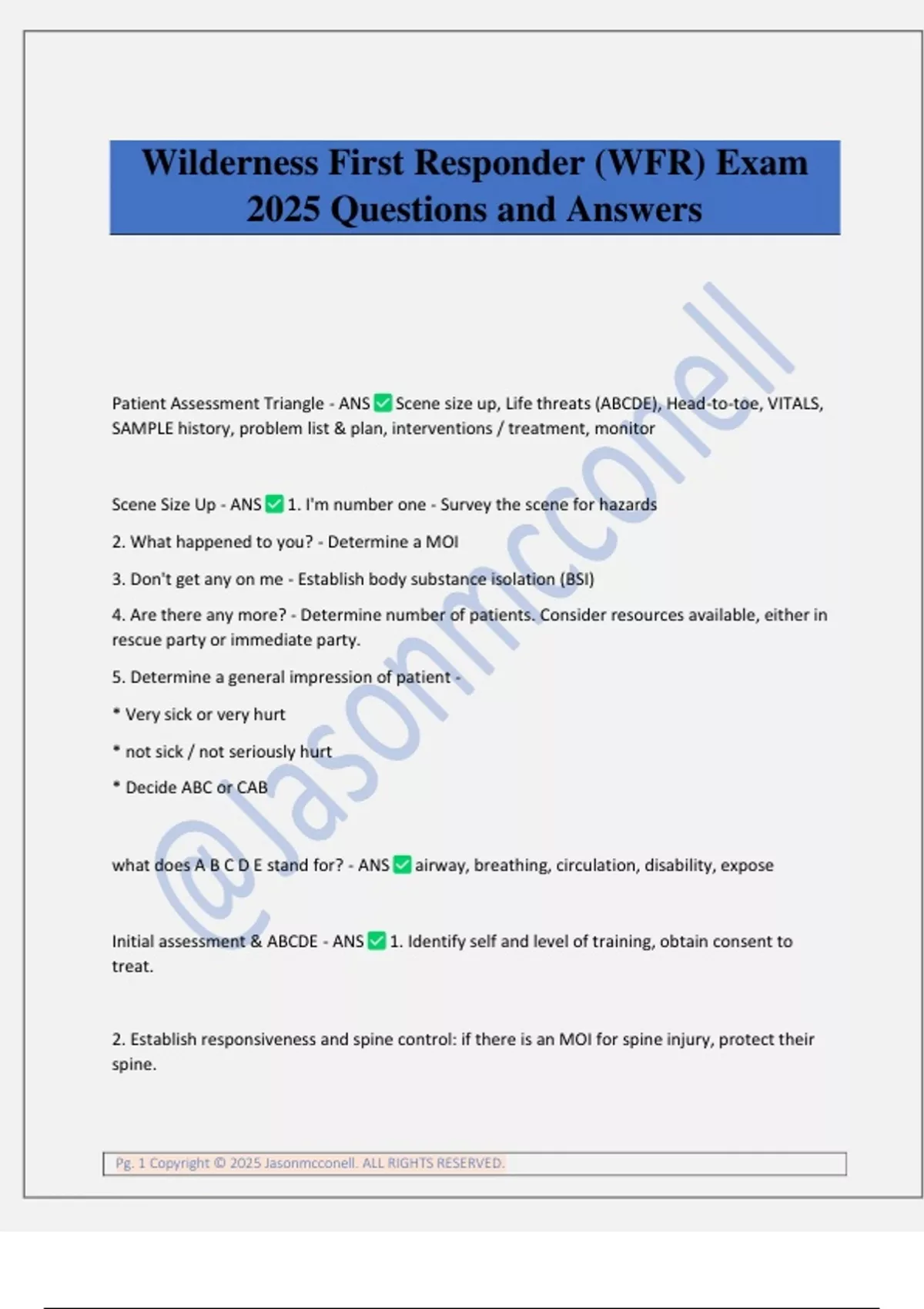 Wilderness First Responder (WFR) Exam 2025 Questions and Answers - Wilderness First Responder ...