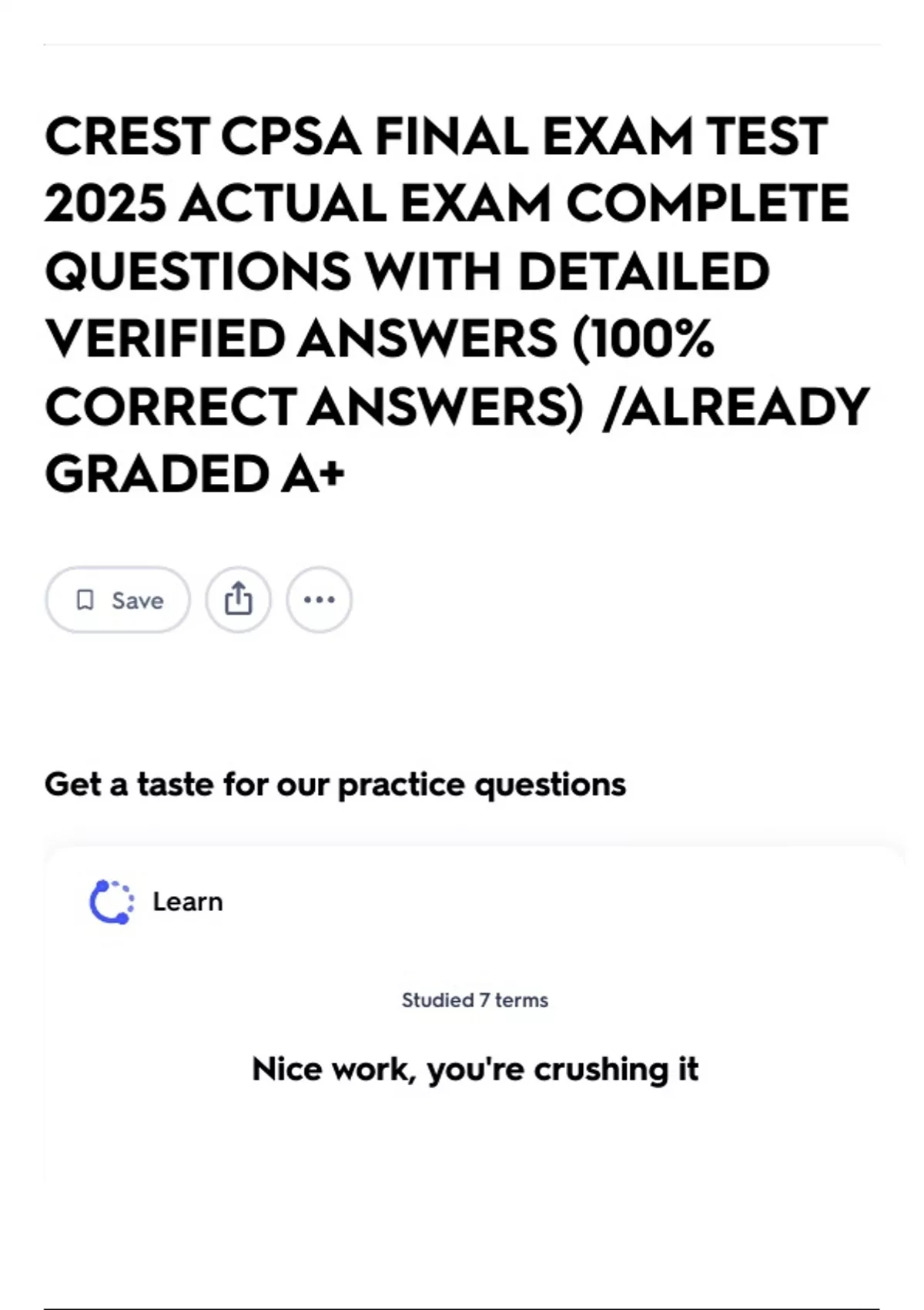 Crest Cpsa Final Exam Test 2025 Actual Exam Complete Questions With Detailed Verified Answers