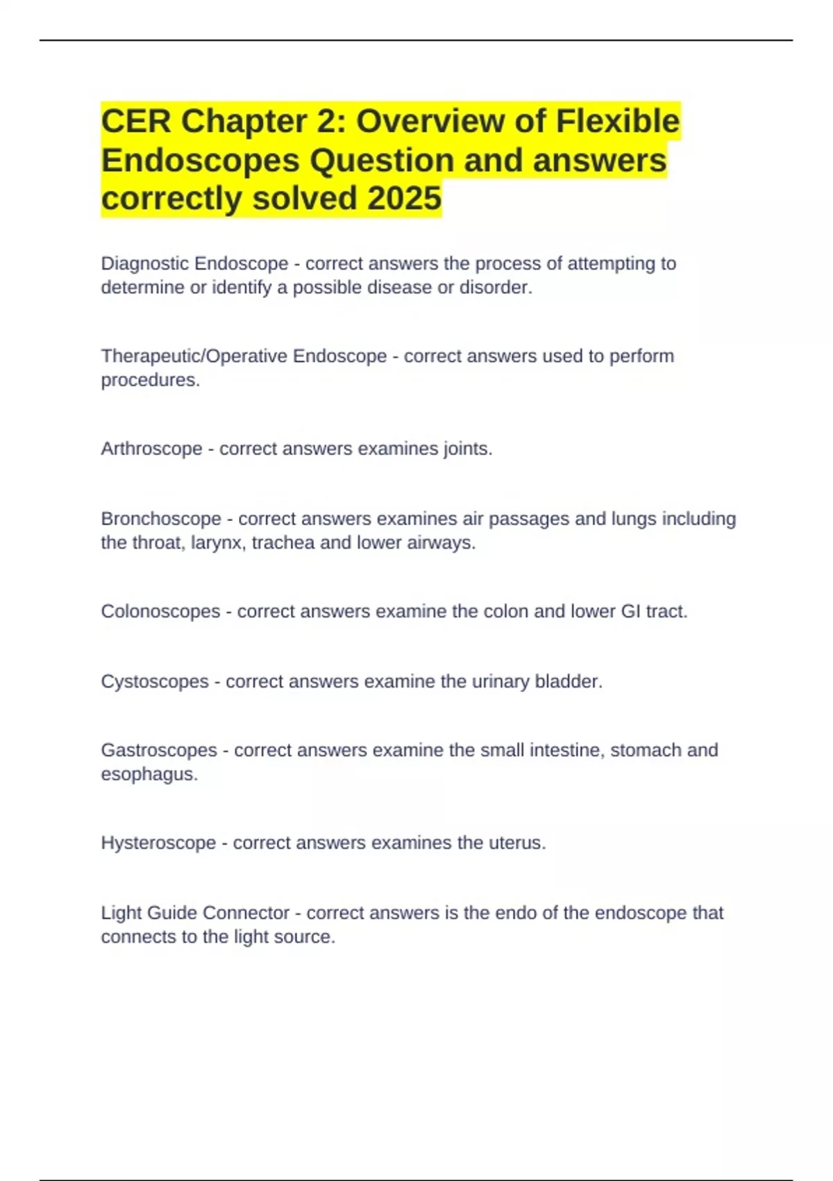 CER Chapter 2: Overview of Flexible Endoscopes Question and answers ...