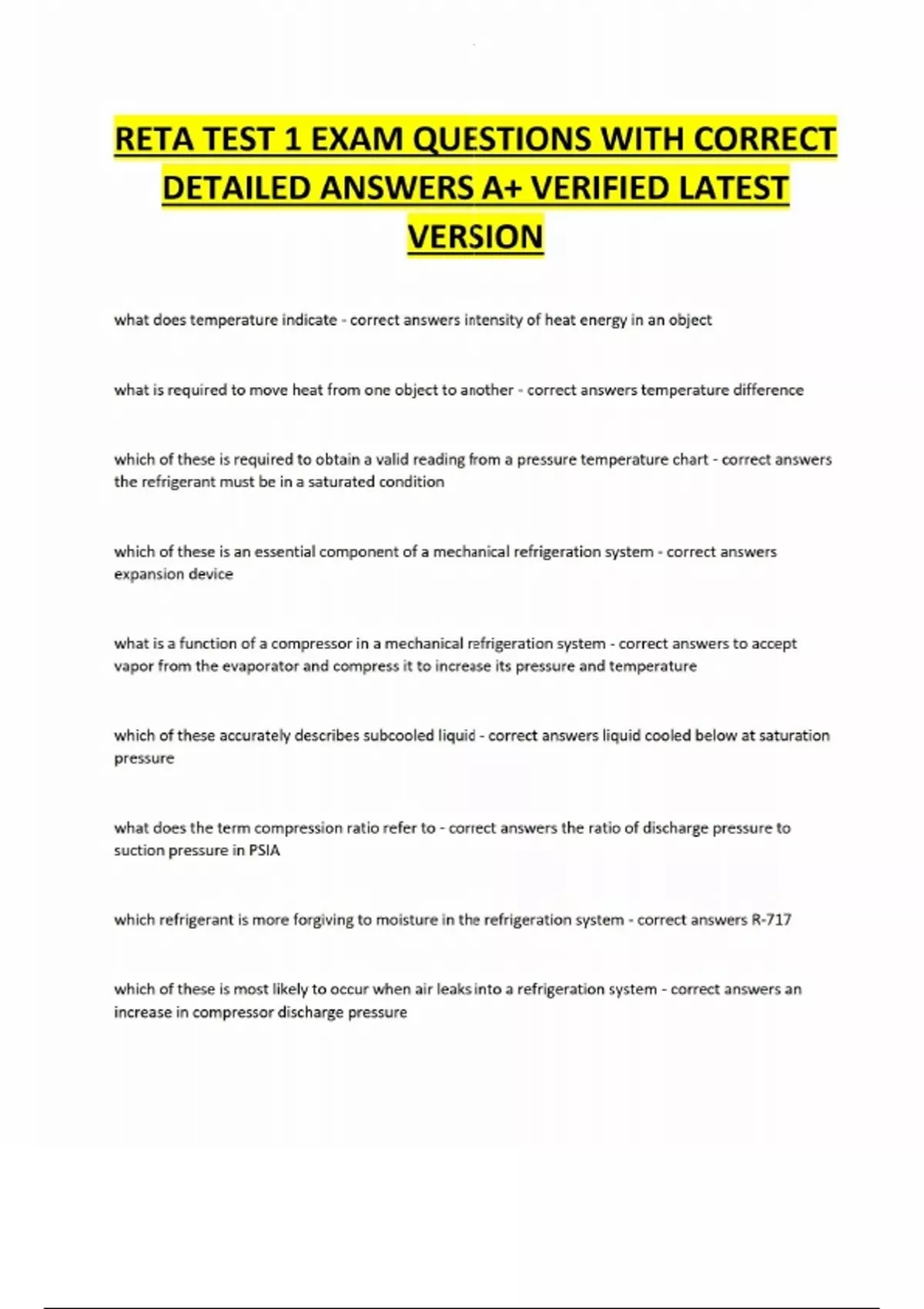 RETA TEST 1 EXAM QUESTIONS WITH CORRECT DETAILED ANSWERS A+ VERIFIED ...
