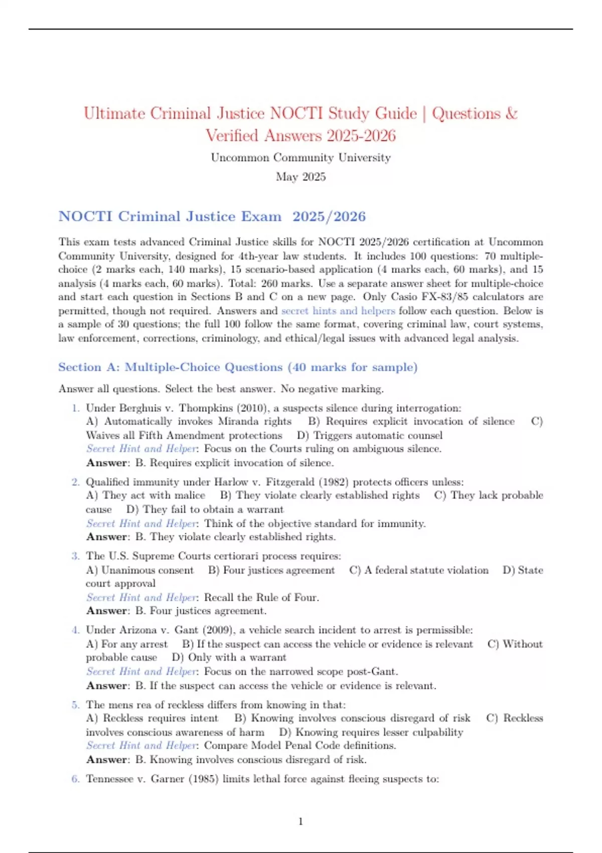 Ultimate Criminal Justice NOCTI Study Guide | Questions & Verified ...