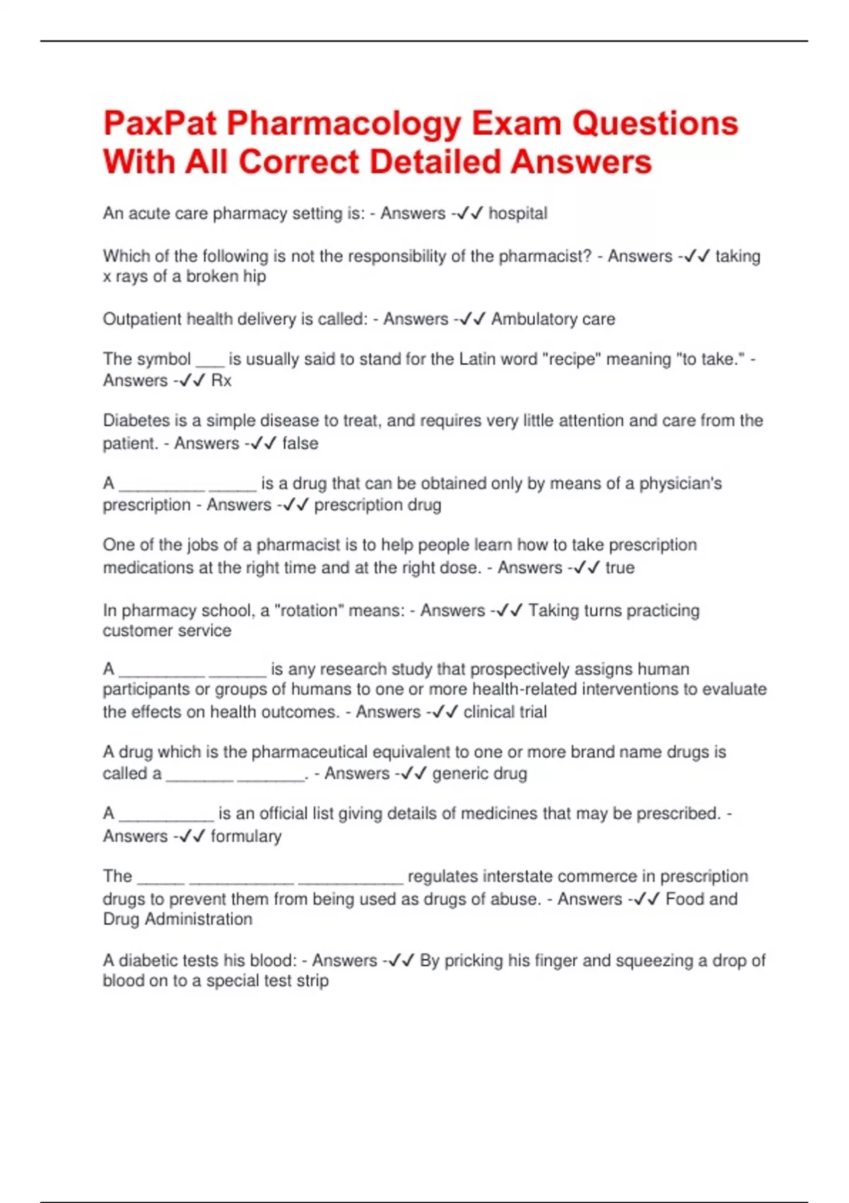 PaxPat Pharmacology Exam Questions With All Correct Detailed Answers ...