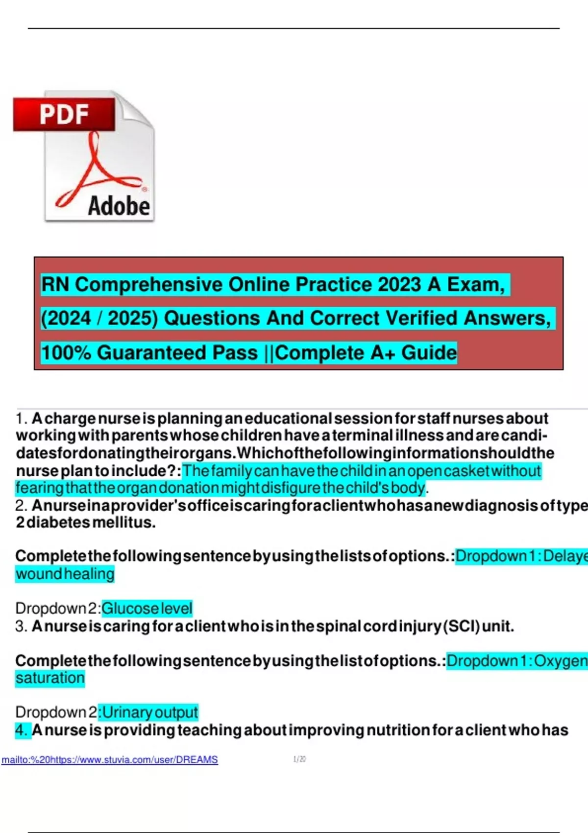 RN Comprehensive Online Practice 2025 A Exam, (2024 / 2025) Questions ...