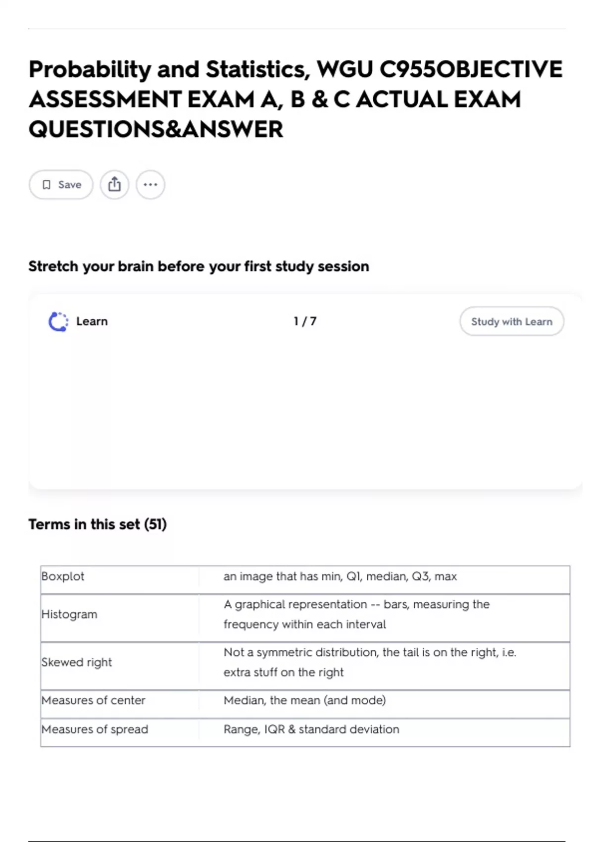Probability and Statistics, WGU C955OBJECTIVE ASSESSMENT EXAM A, B & C ...