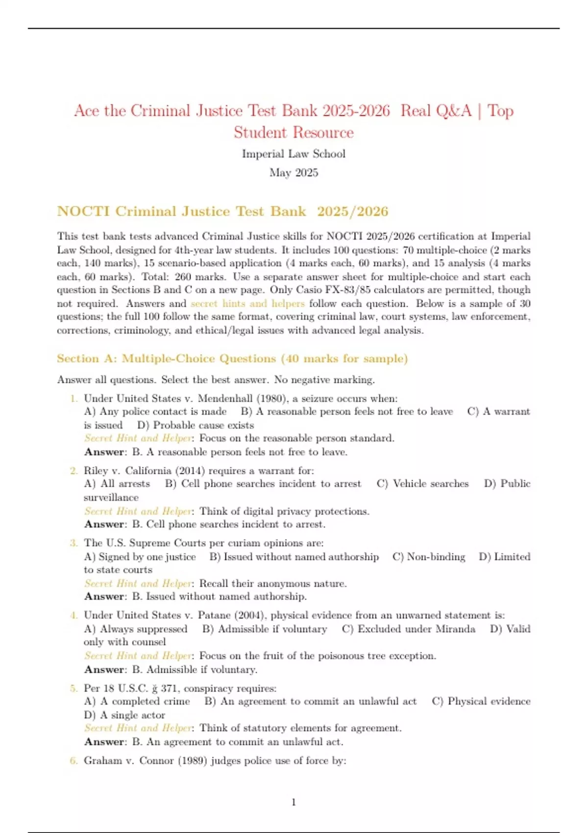 Ace the Criminal Justice Test Bank Real Q&A | Top Student Resource ...