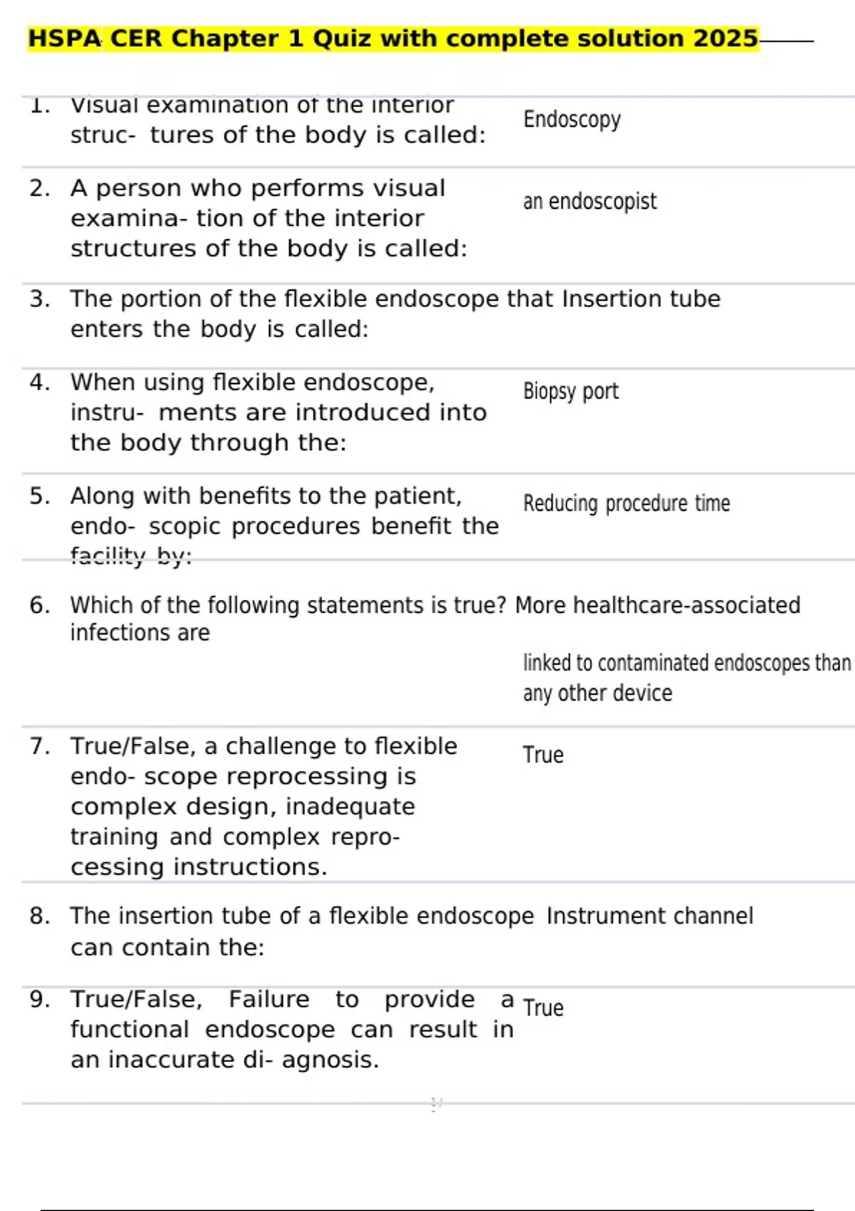 HSPA CER Chapter 1 Quiz with complete solution 2025 - HSPA CER Chapter ...