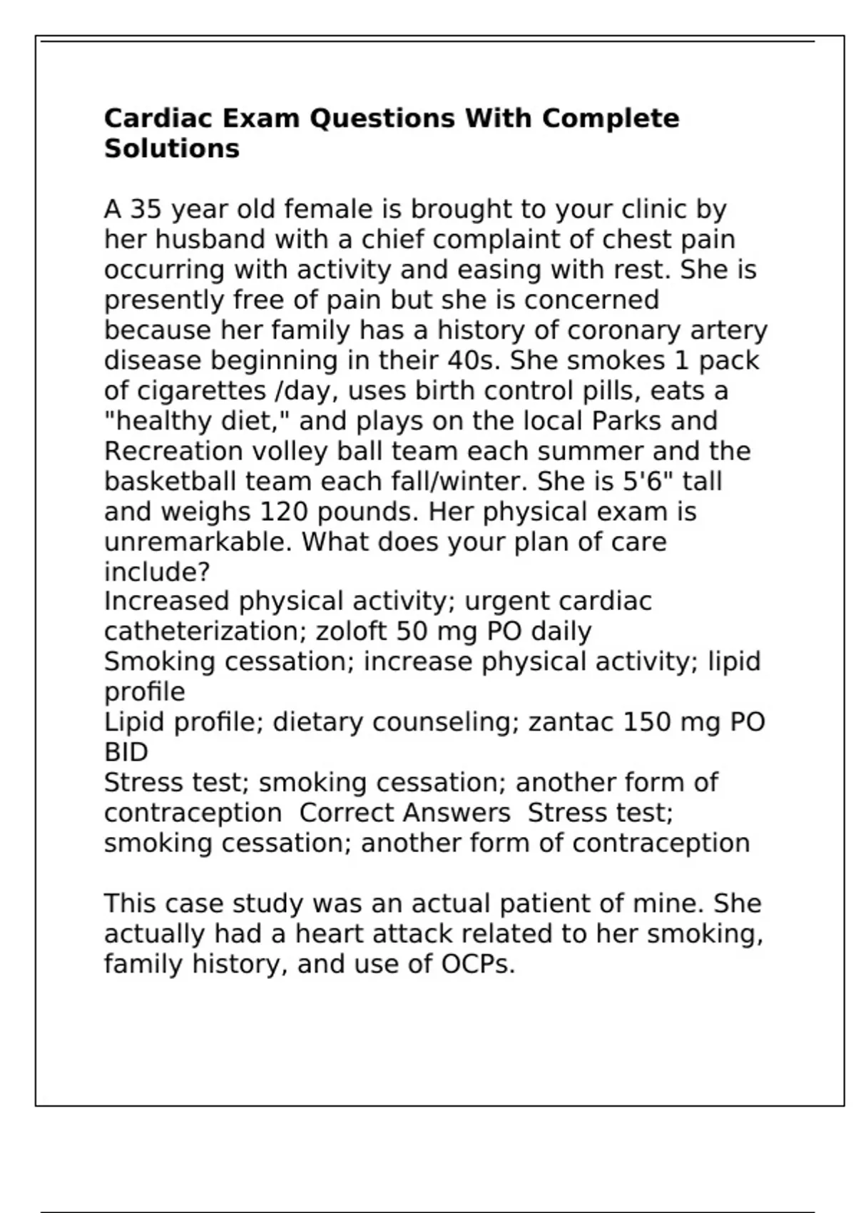 Cardiac Exam Questions With Complete Solutions - Cardiac - Stuvia US