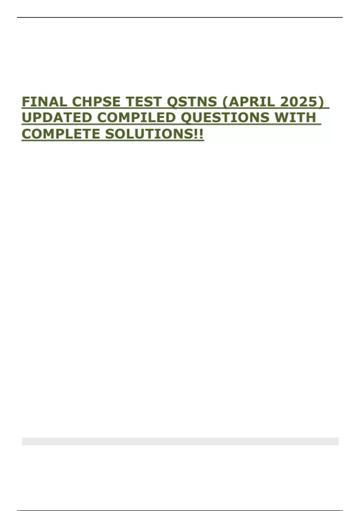 FINAL CHPSE TEST QSTNS (APRIL 2025) UPDATED COMPILED QUESTIONS WITH ...