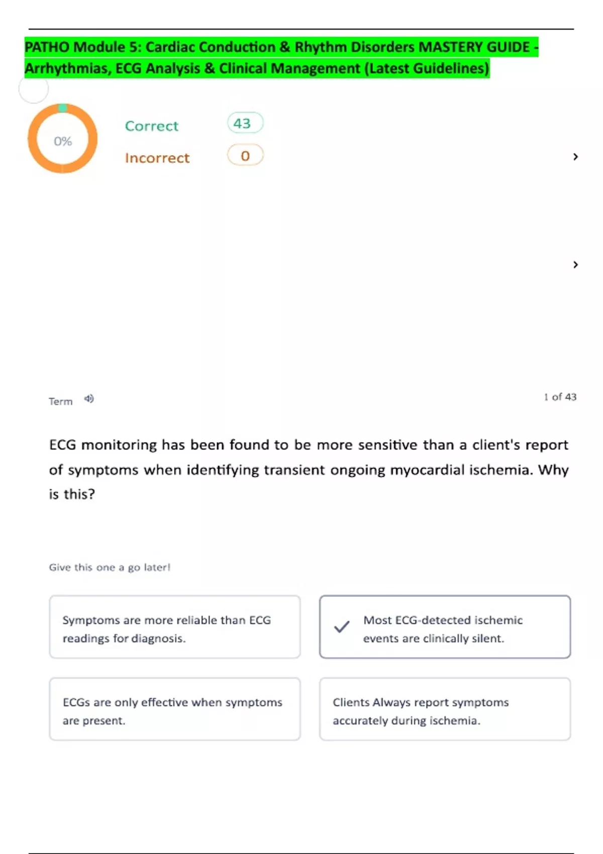 PATHO Module 5: Cardiac Conduction & Rhythm Disorders MASTERY GUIDE ...