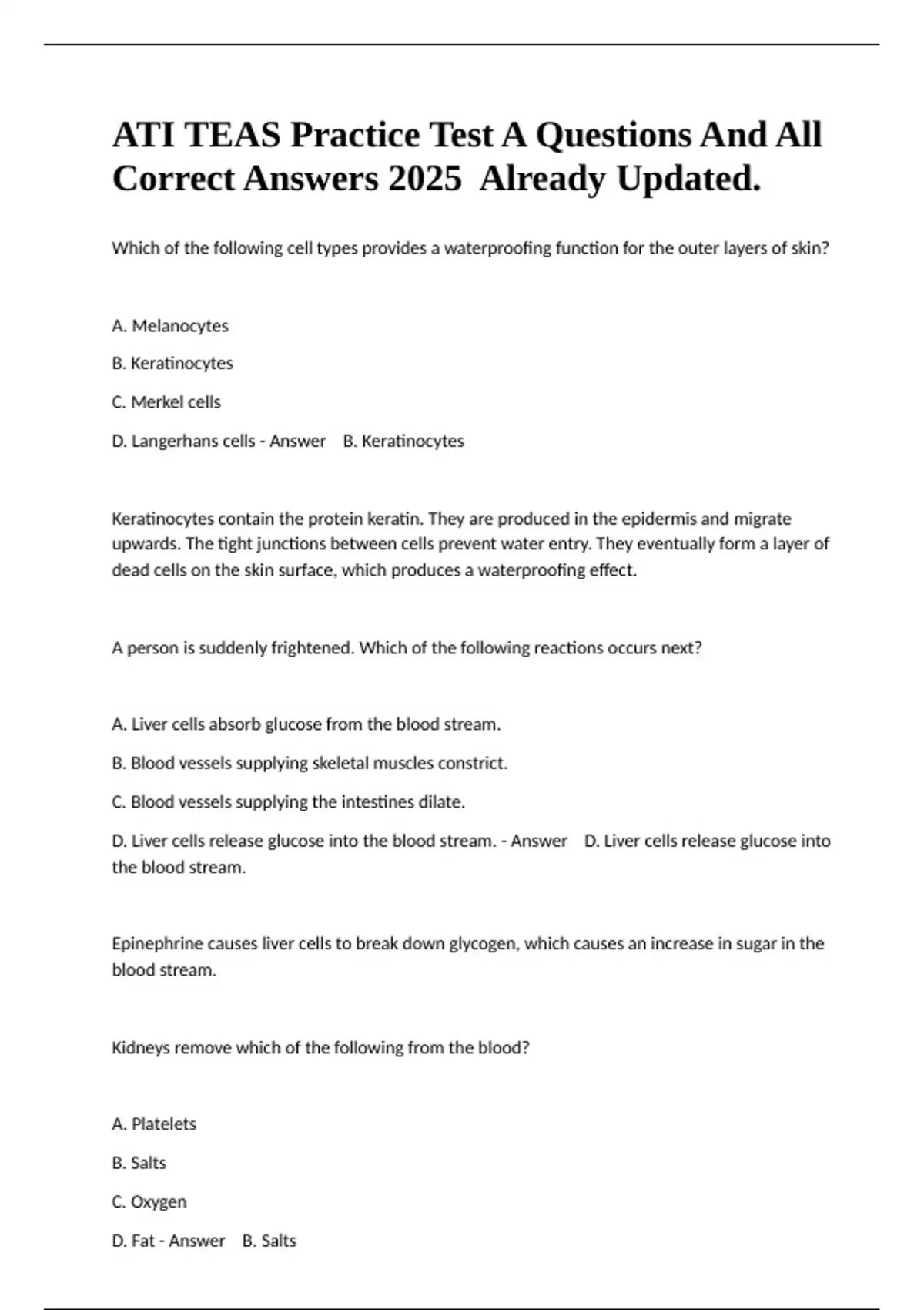 Teas 2024/2025 Updated Exam (Questions And 100% Correct Answers) STUDY ...