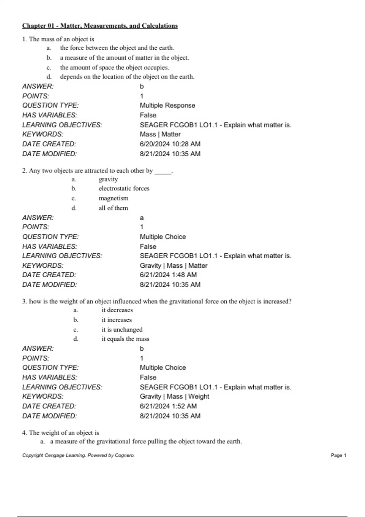 Test Bank, Exam questions: Fundamentals of Chemistry for Today General ...
