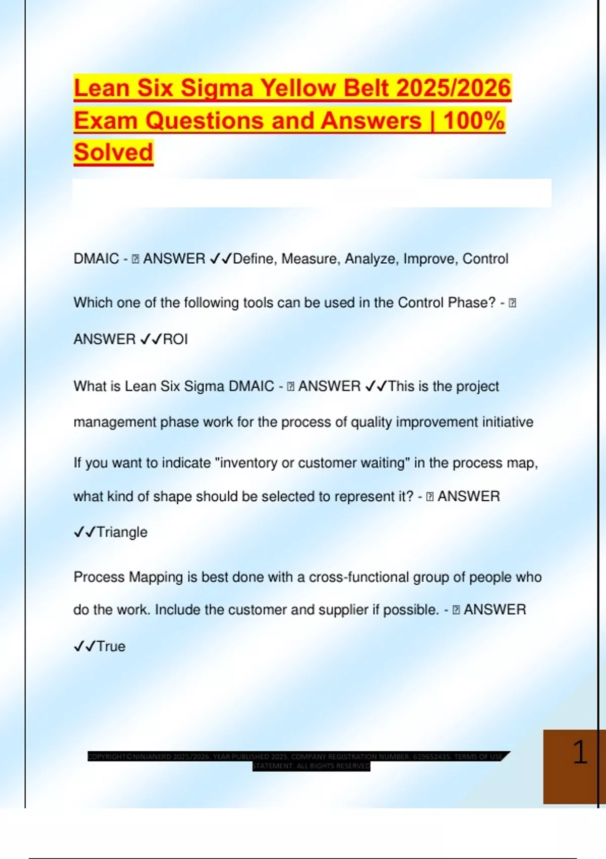 Lean Six Sigma Yellow Belt 2025/2026 Exam Questions and Answers | 100% Solved - Lean Six Sigma ...