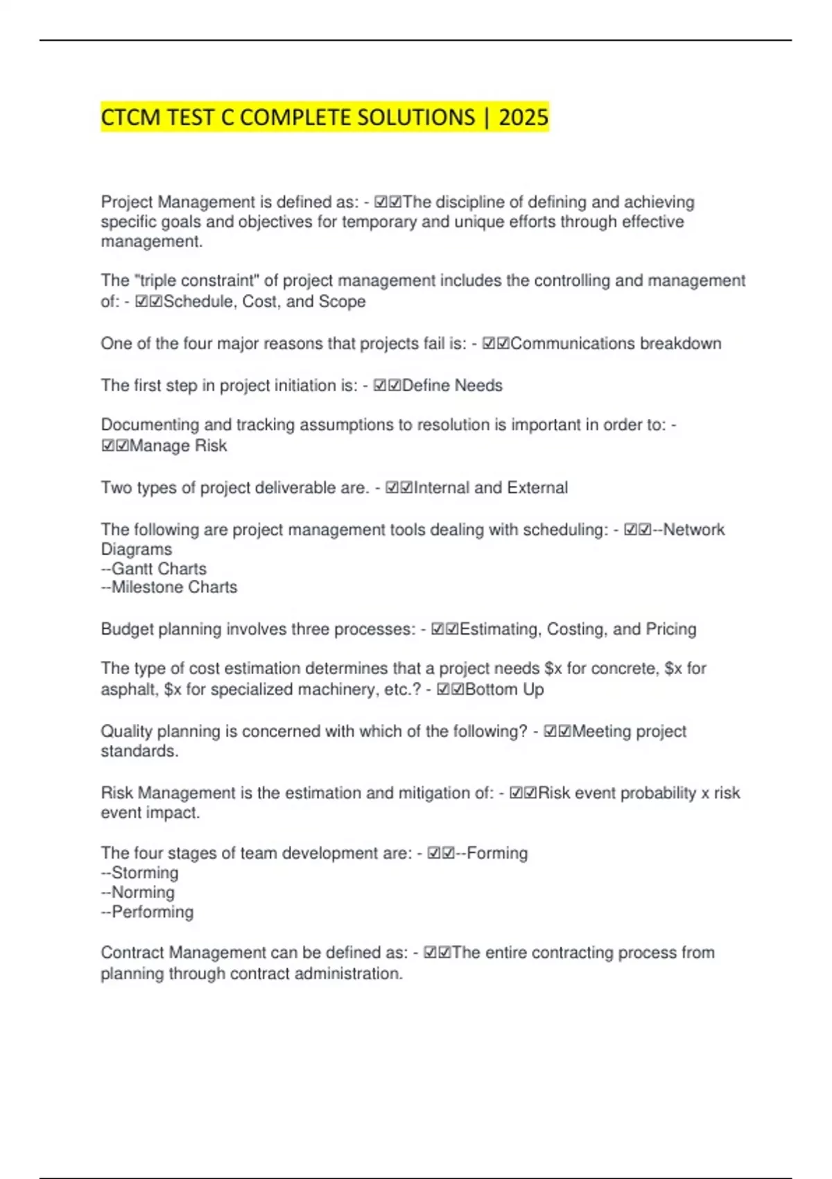 CTCM TEST C COMPLETE SOLUTIONS | 2025 - CTCM - Stuvia US