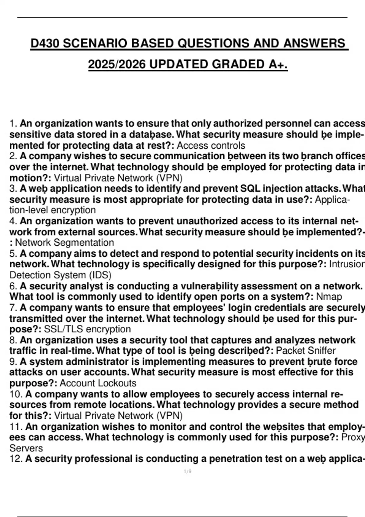 D430 Scenario-Based Questions and Answers 2025/2026 | Updated and Graded A+ - D430 - Stuvia US