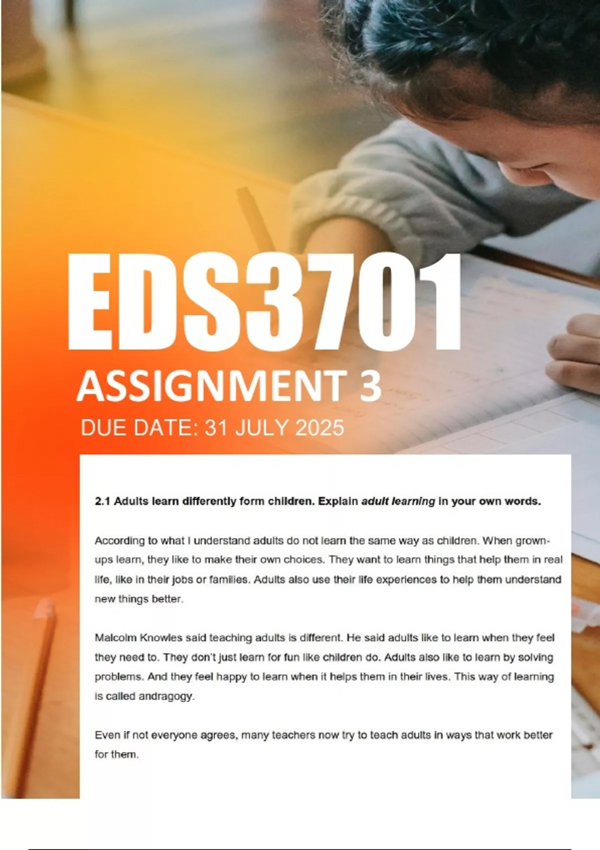 EDS3701 Assignment 3 2025 - Due 31 July 2025 - Educational studies ...