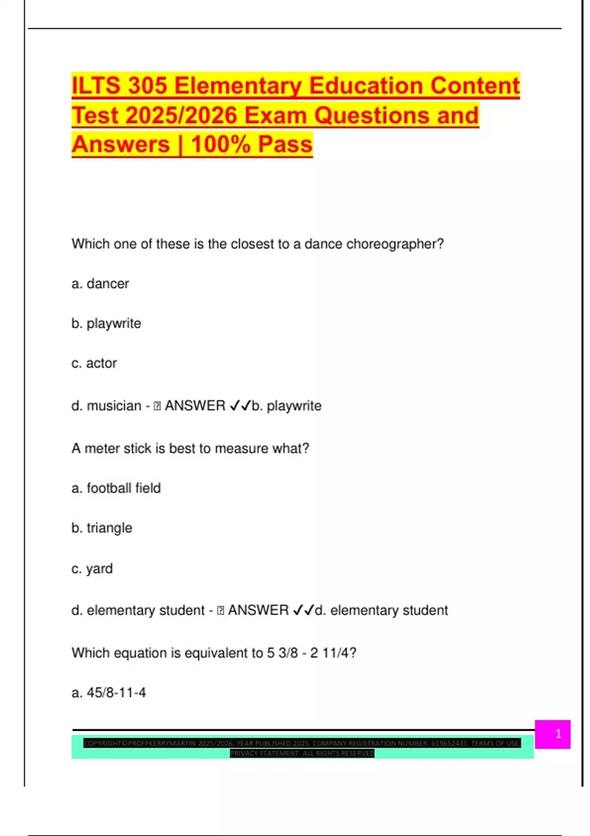 ILTS 305 Elementary Education Content Test 2025/2026 Exam Questions and ...