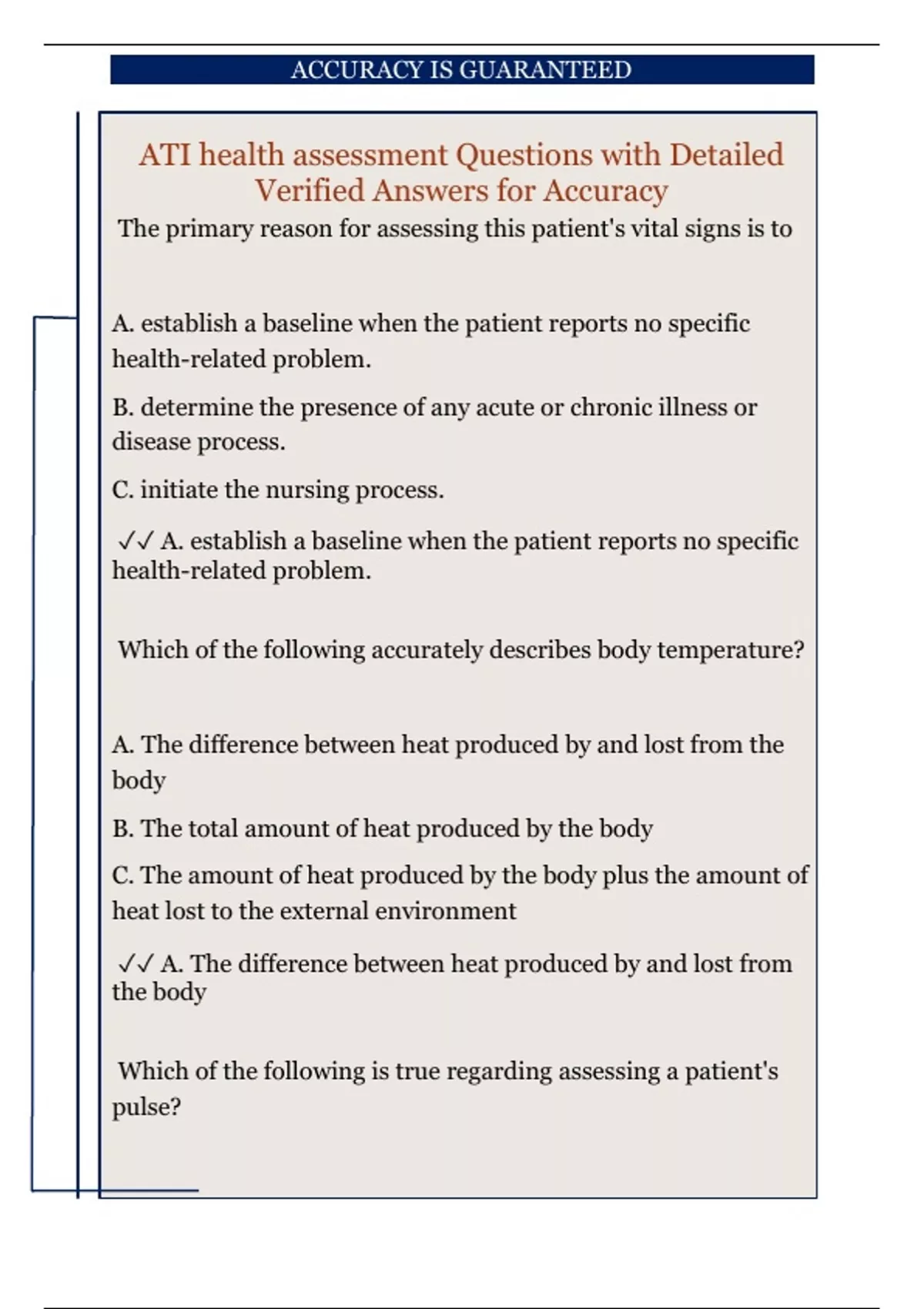 ATI health assessment Questions with Detailed Verified Answers for ...