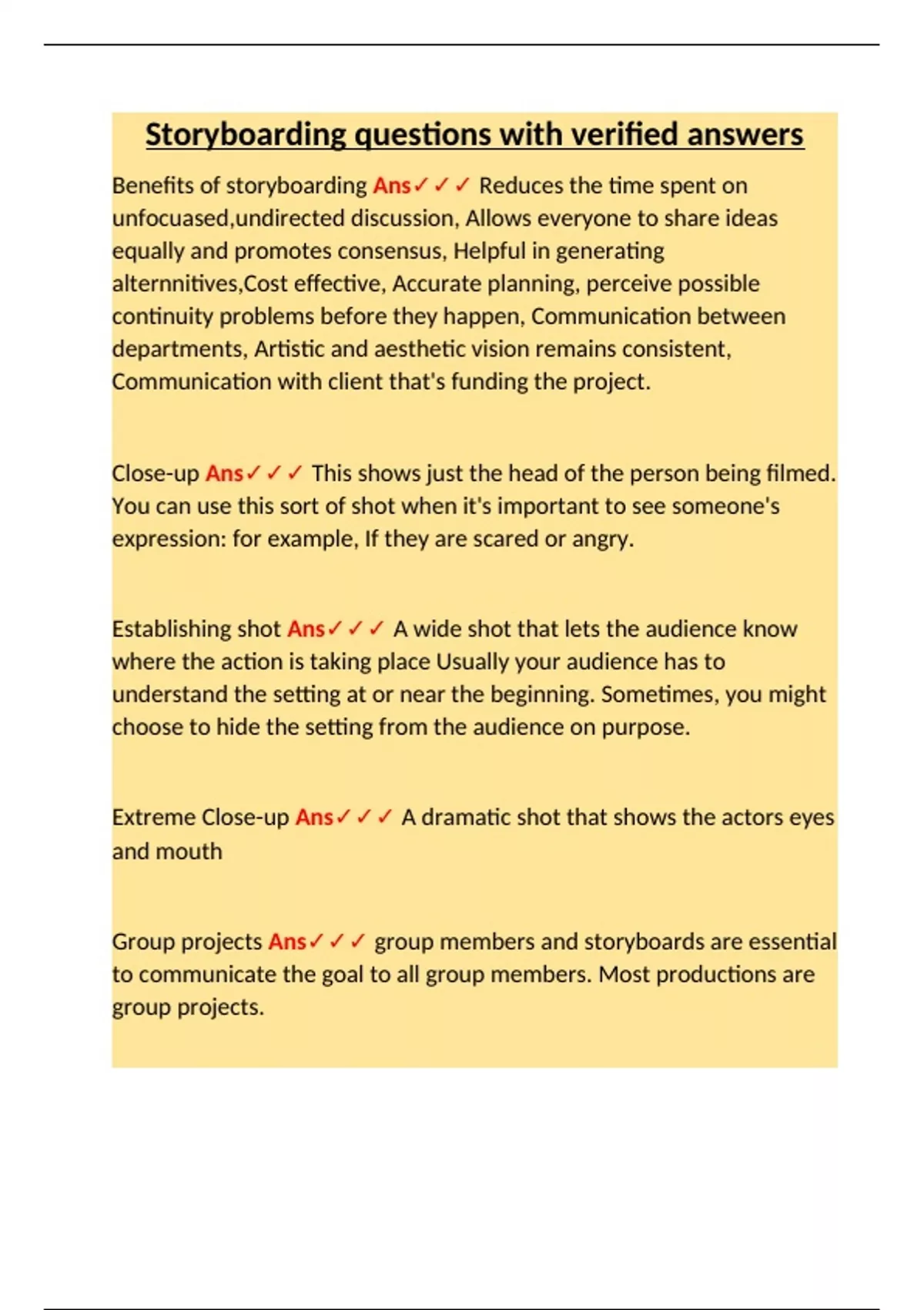 Storyboarding questions with verified answers. - Storyboard - Stuvia US