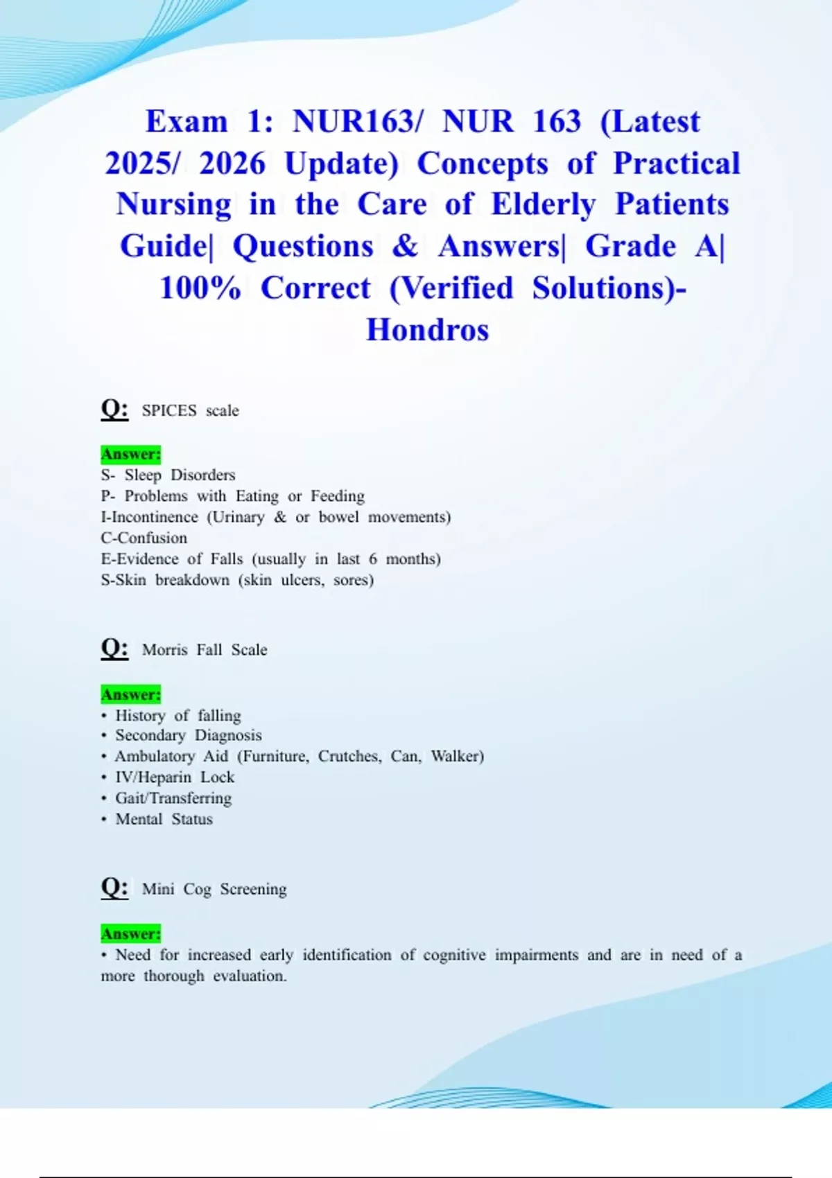 Exam 1: NUR163/ NUR 163 (Latest 2025/ 2026 Update) Concepts of ...