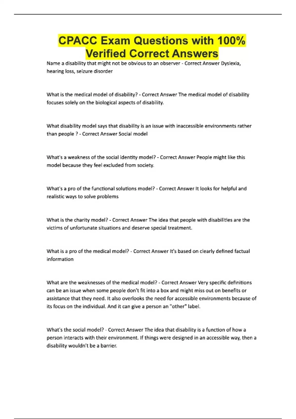 CPACC Exam Test Bundle Questions with 100% Verified Correct 2025/2026 ...