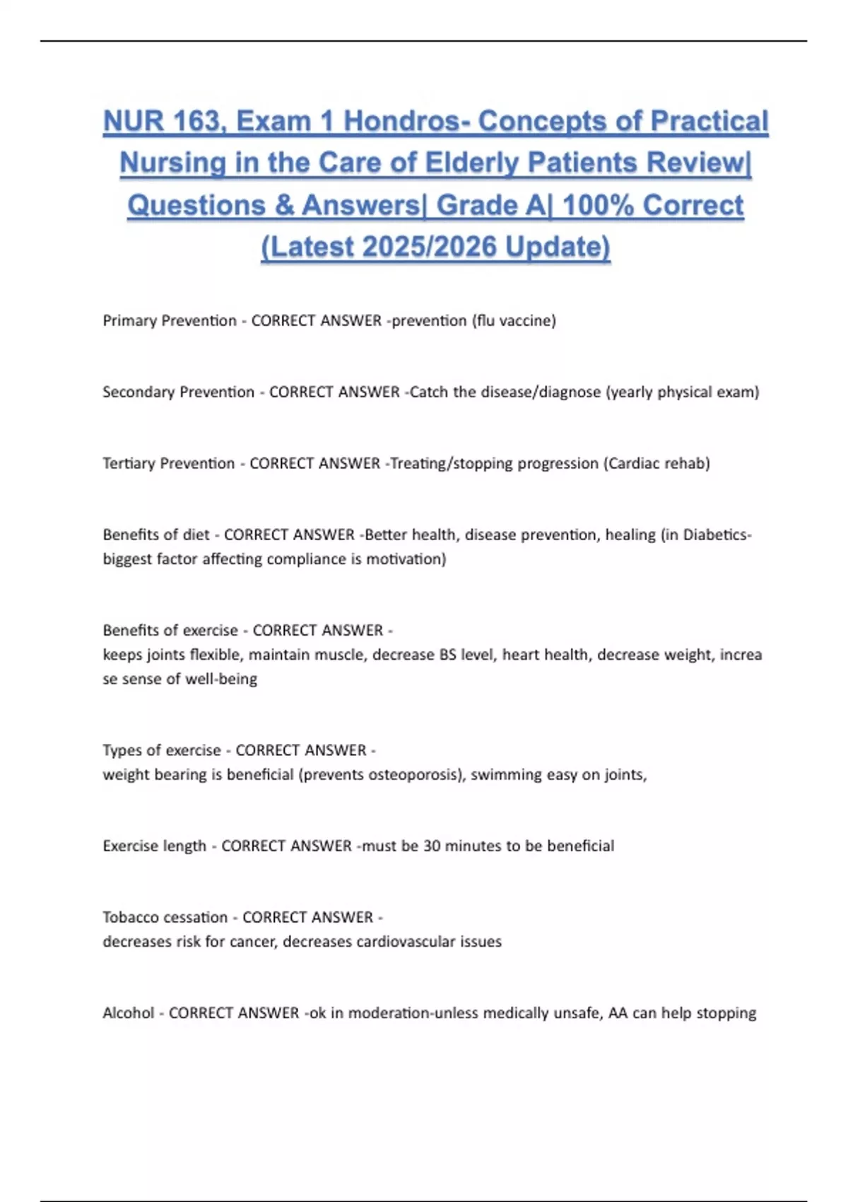 NUR 163, Exam 1 Hondros- Concepts of Practical Nursing in the Care of ...