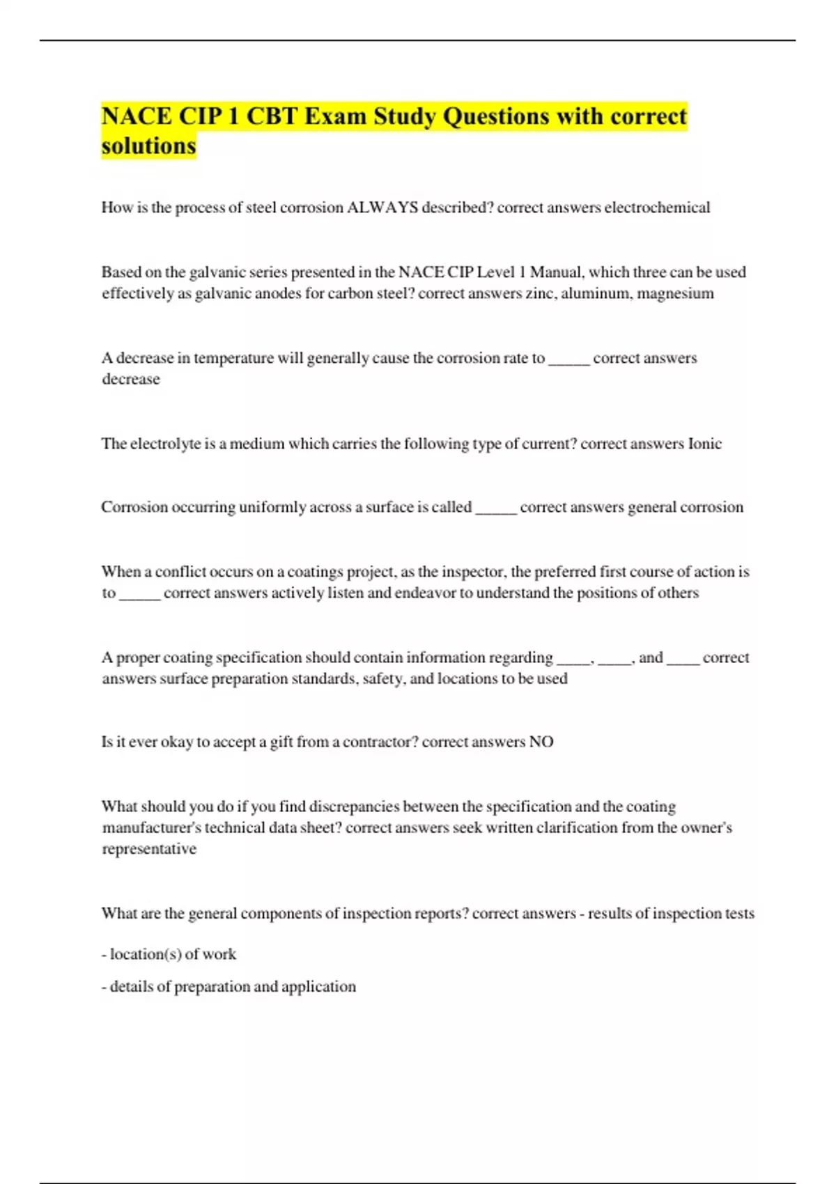 NACE CIP 1 CBT Exam Study Questions with correct solutions - NACE CIP ...