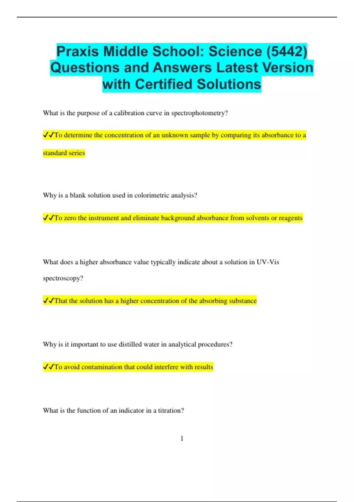 Praxis Middle School: Science (5442) Questions and Answers Latest ...