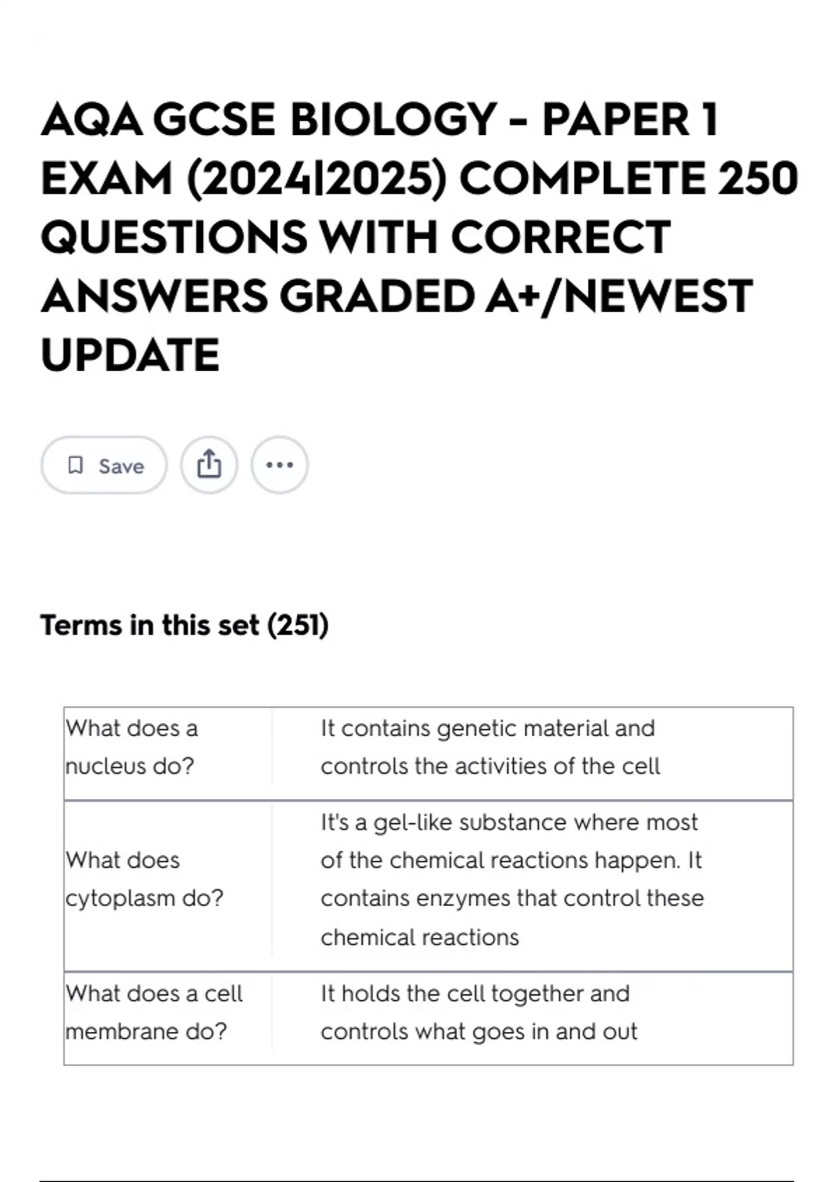 AQA GCSE BIOLOGY - PAPER 1 EXAM (2024|2025) COMPLETE 250 QUESTIONS WITH ...