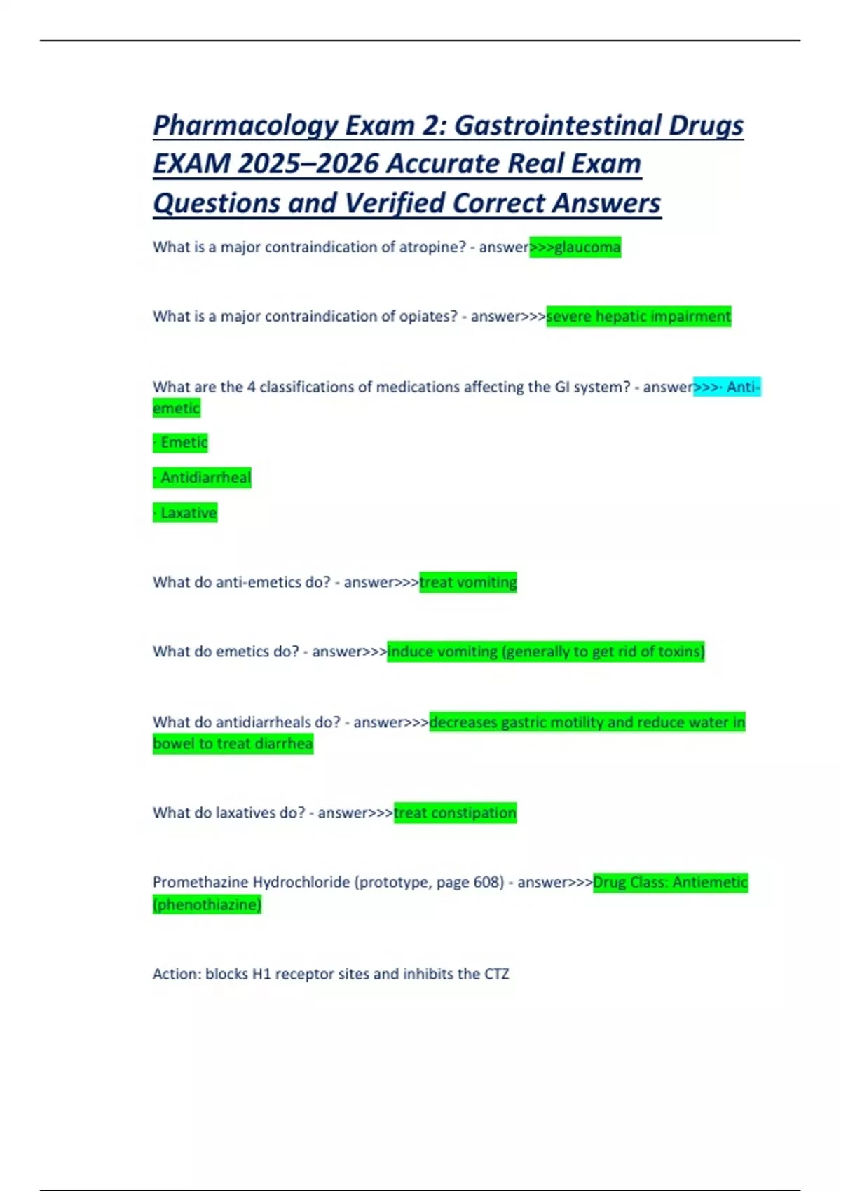 Pharmacology Exam 2 Gastrointestinal Drug EXAM 2025–2026 Accurate Real ...