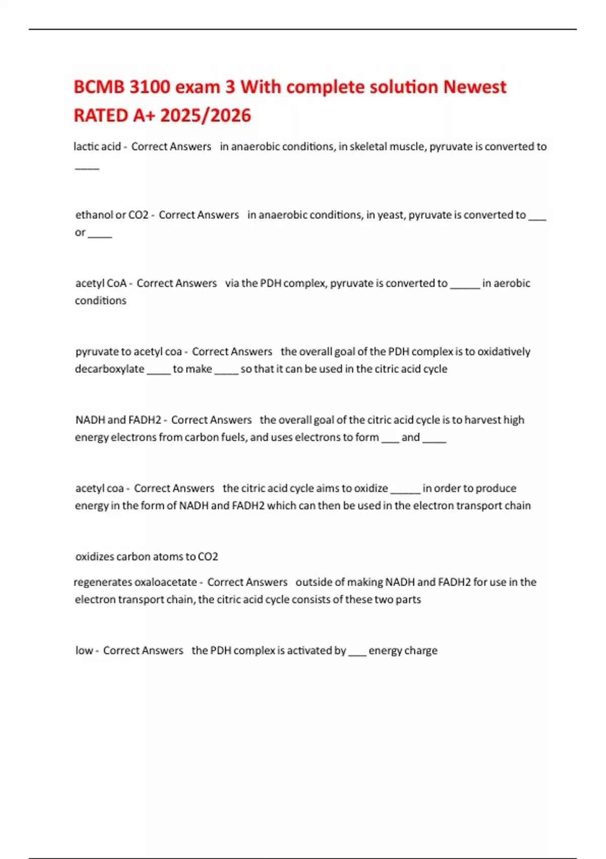 BCMB 3100 exam 3 With complete solution Newest RATED A+ 2025/2026 ...