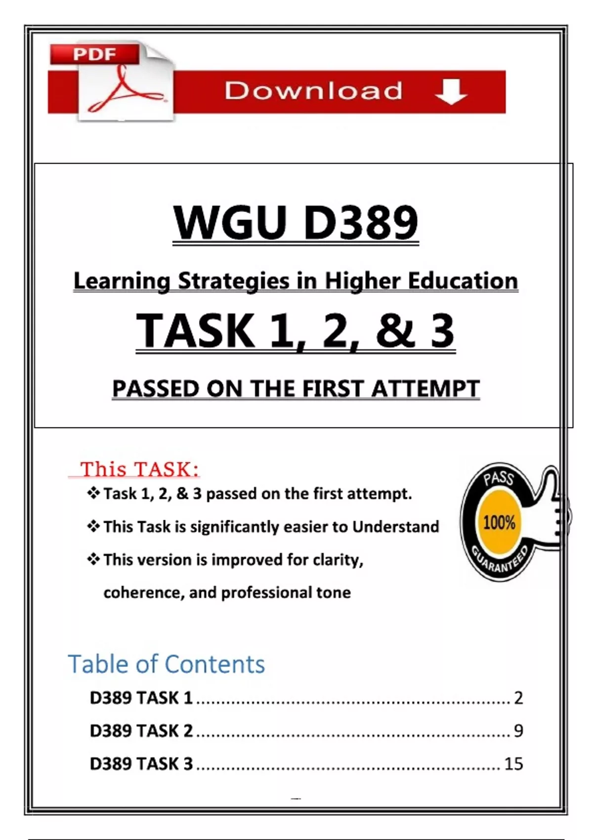 D389 Task 1, Task 2 & Task 3 - Passed on First Attempt - 2025 Complete ...