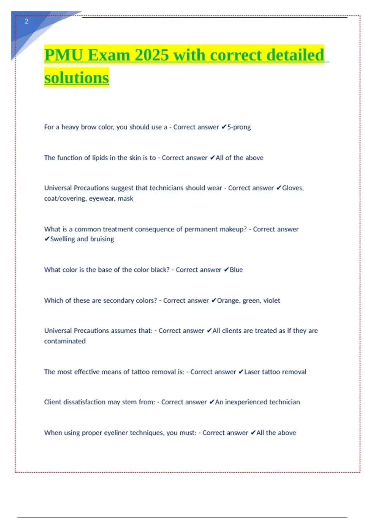 PMU Exam 2025 with correct detailed solutions - PMU - Stuvia US