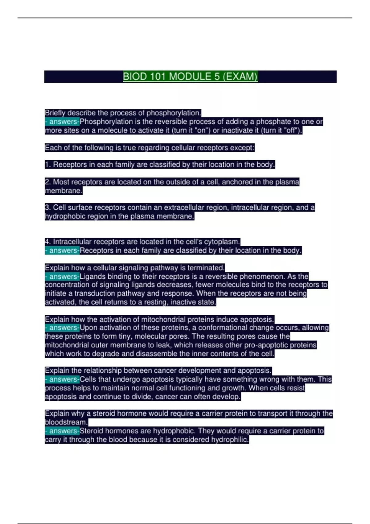 BIOD 101 Module 5 Exam Prep – Cellular Signaling & Apoptosis (2025) – Q ...