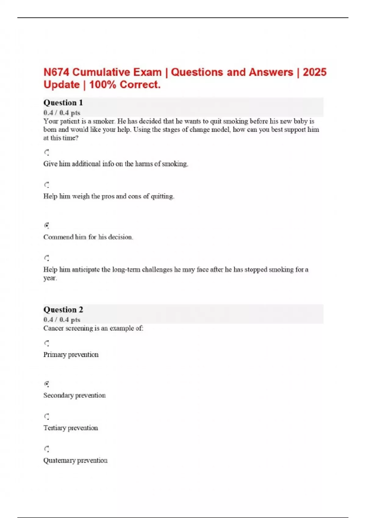 N674 Cumulative Exam | Questions and Answers | 2025 Update | 100% ...