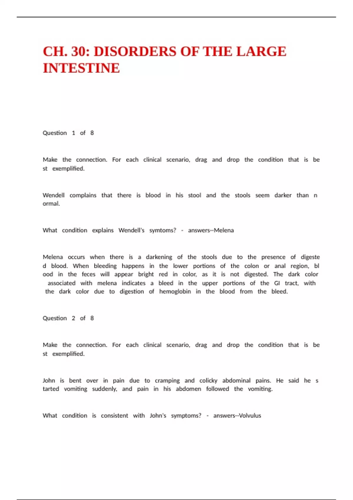 CH. 30: DISORDERS OF THE LARGE INTESTINE - PHYA506 - Stuvia US