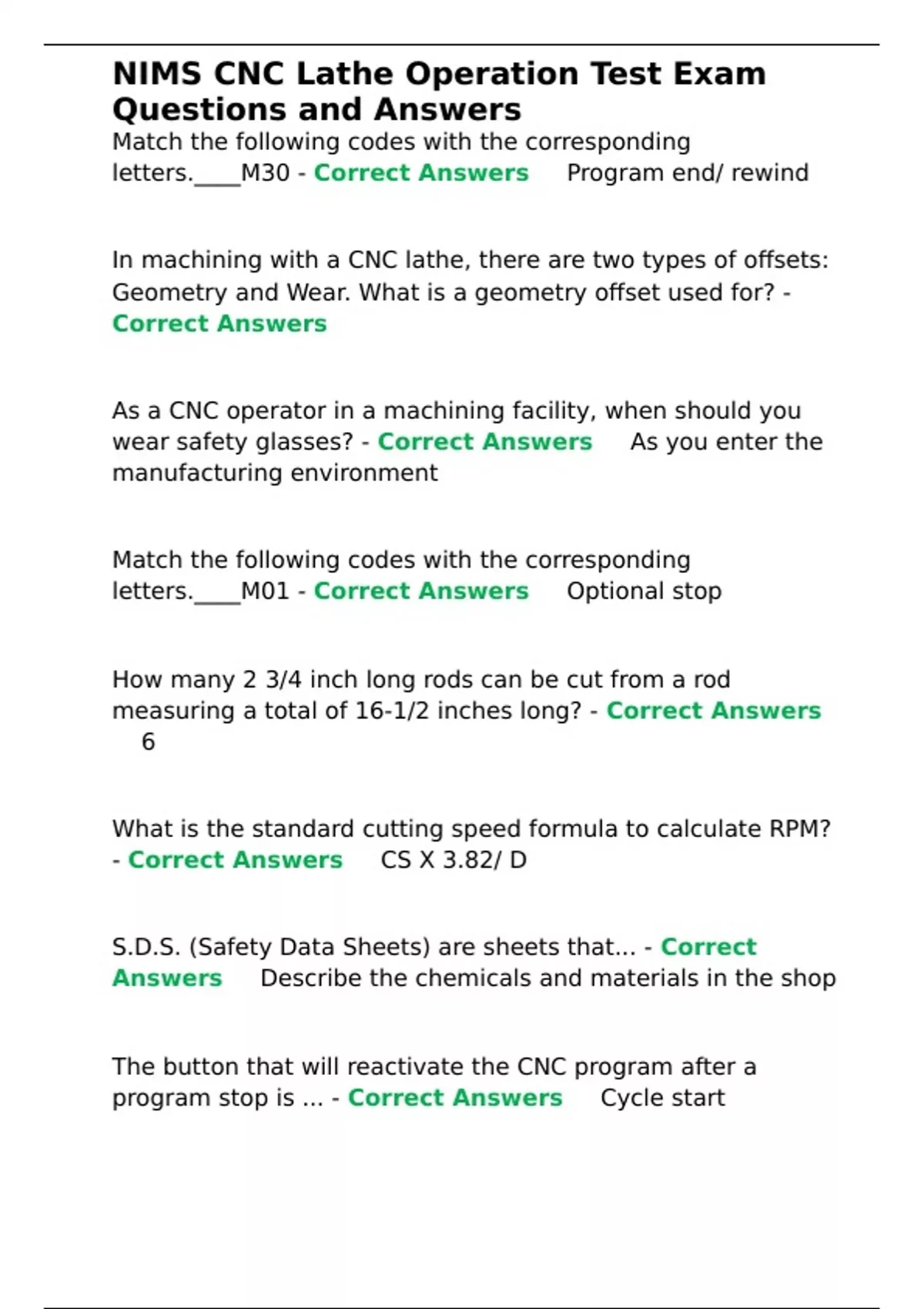 NIMS CNC Lathe Operation Test Exam Questions and Answers - NIMS CNC ...