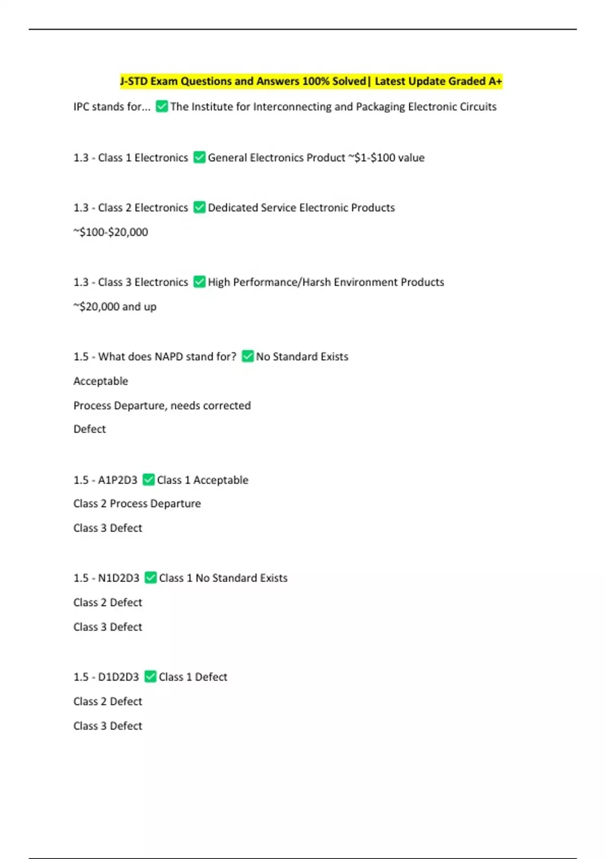 J-STD Exam Questions and Answers 100% Solved| Latest Update Graded A+ ...