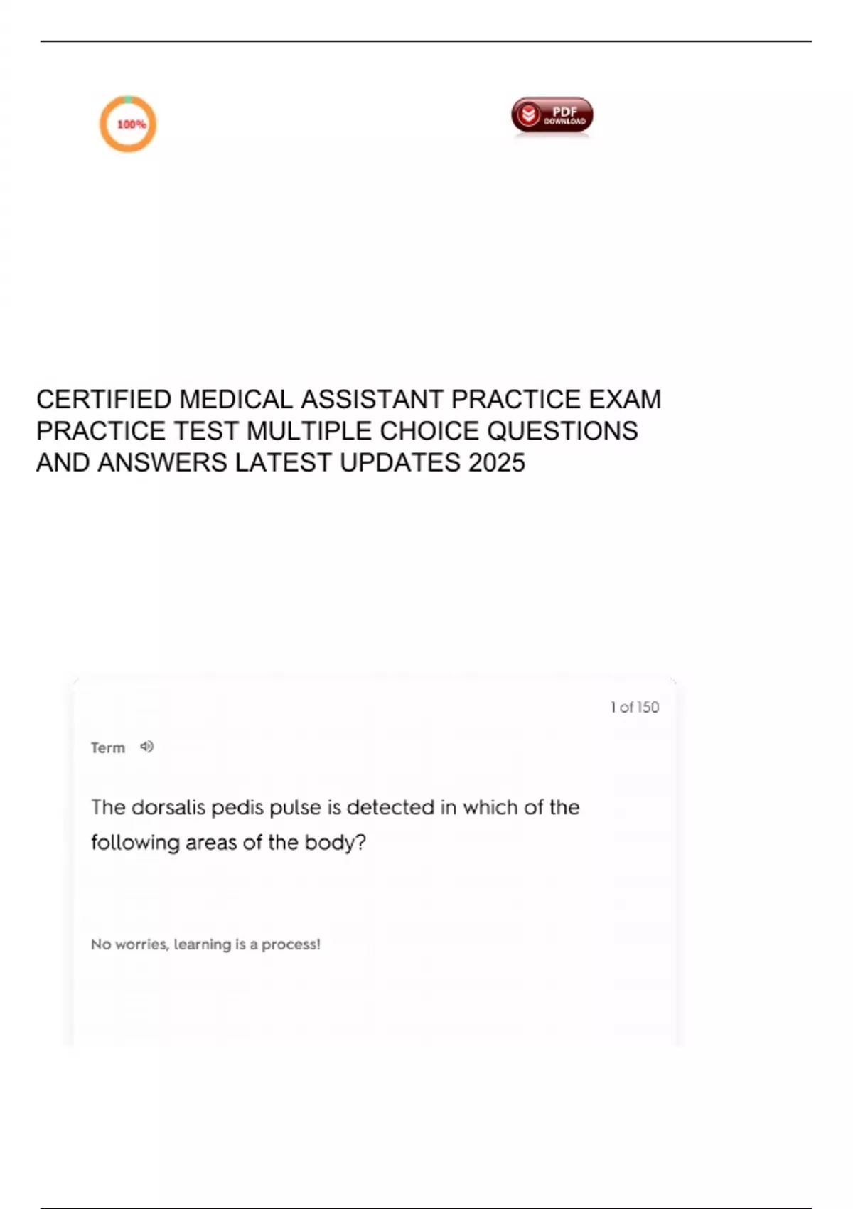 CERTIFIED MEDICAL ASSISTANT PRACTICE EXAM PRACTICE TEST MULTIPLE CHOICE ...