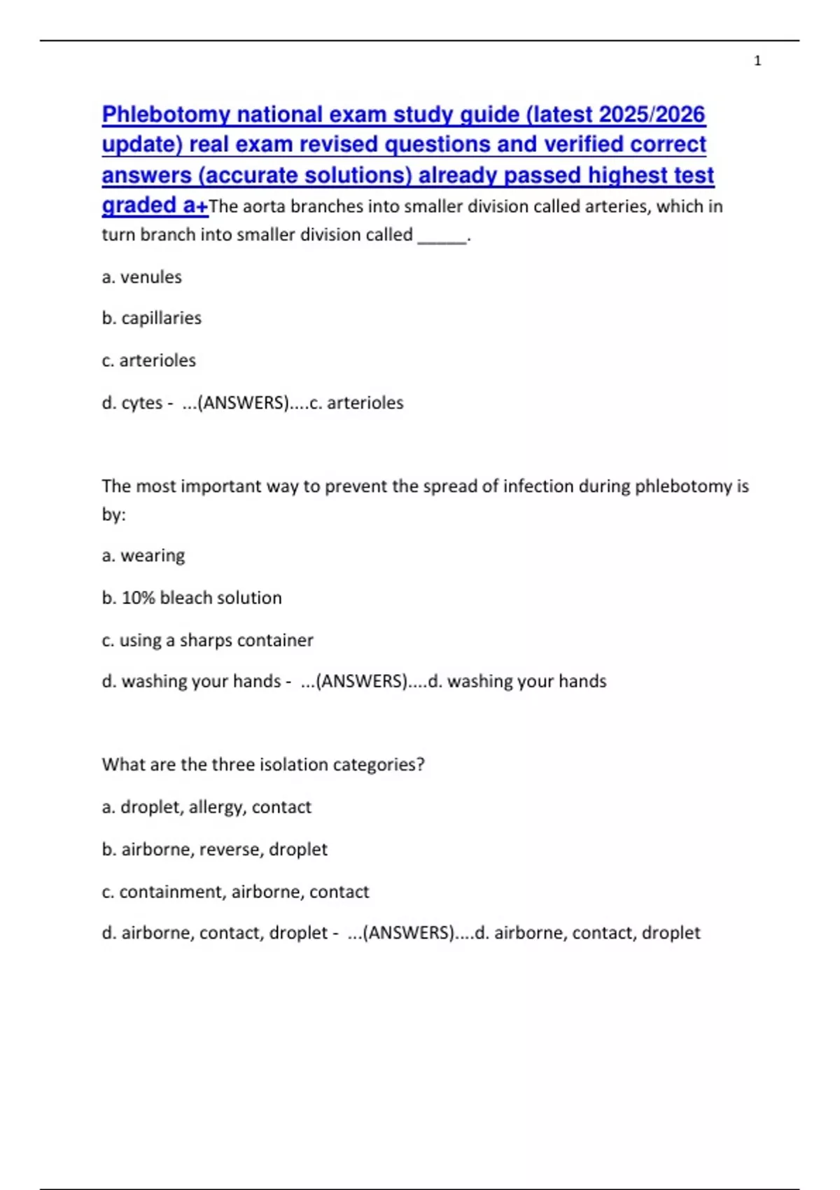 Phlebotomy national exam study guide (latest 2025/2026 update) real ...