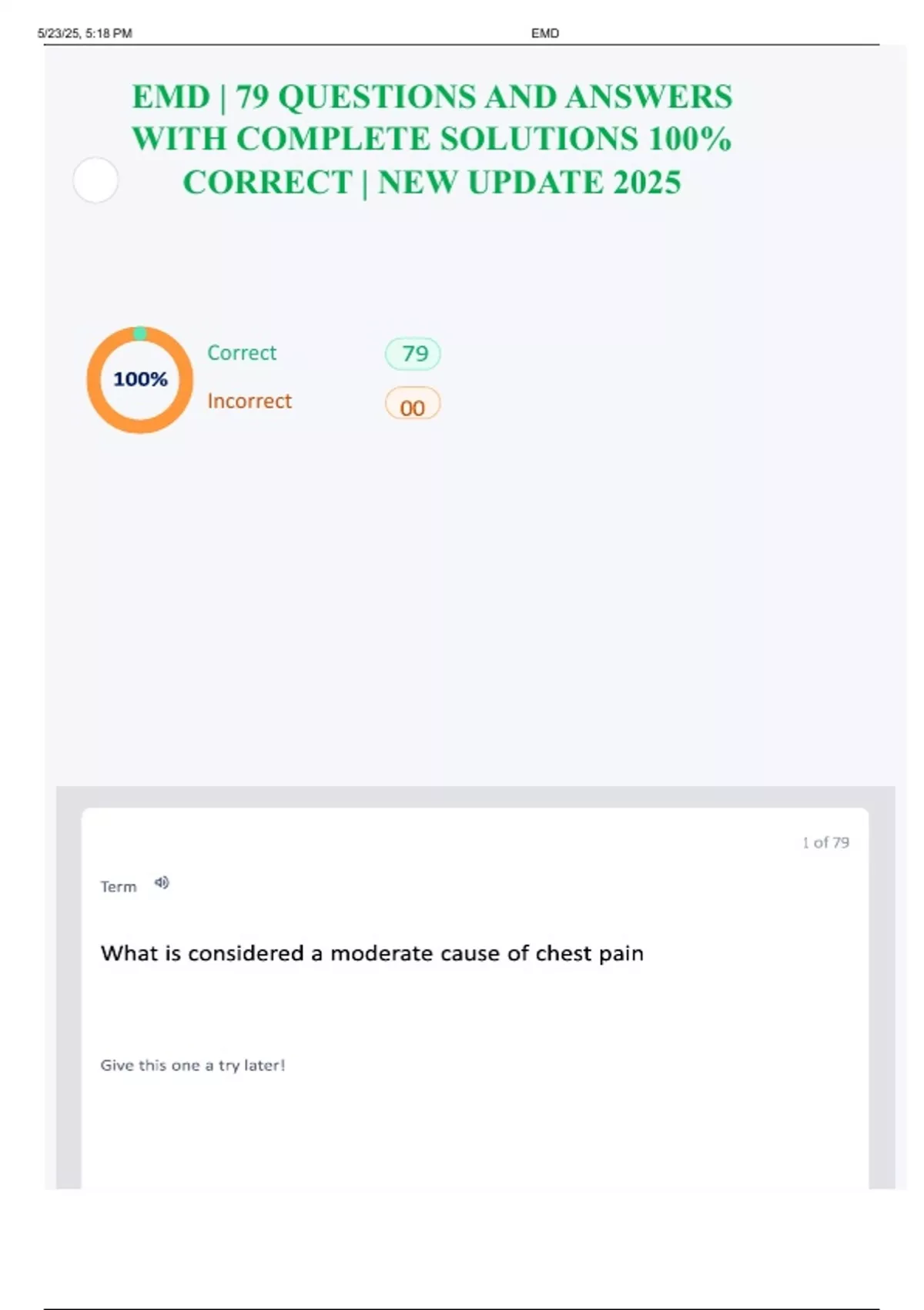 EMD | 79 QUESTIONS AND ANSWERS WITH COMPLETE SOLUTIONS 100% CORRECT ...