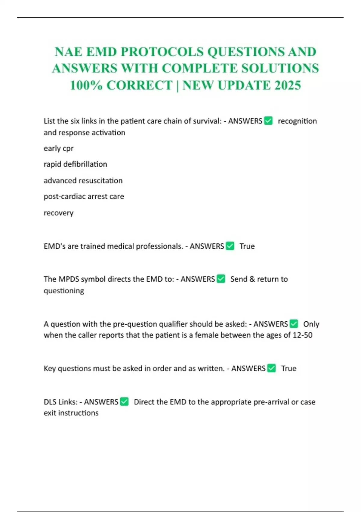 NAE EMD PROTOCOLS QUESTIONS AND ANSWERS WITH COMPLETE SOLUTIONS 100% ...
