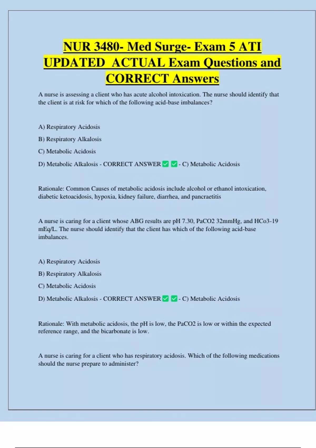 NUR 3480 Bundled Exam Questions WITH CORRECT Answers - Stuvia US