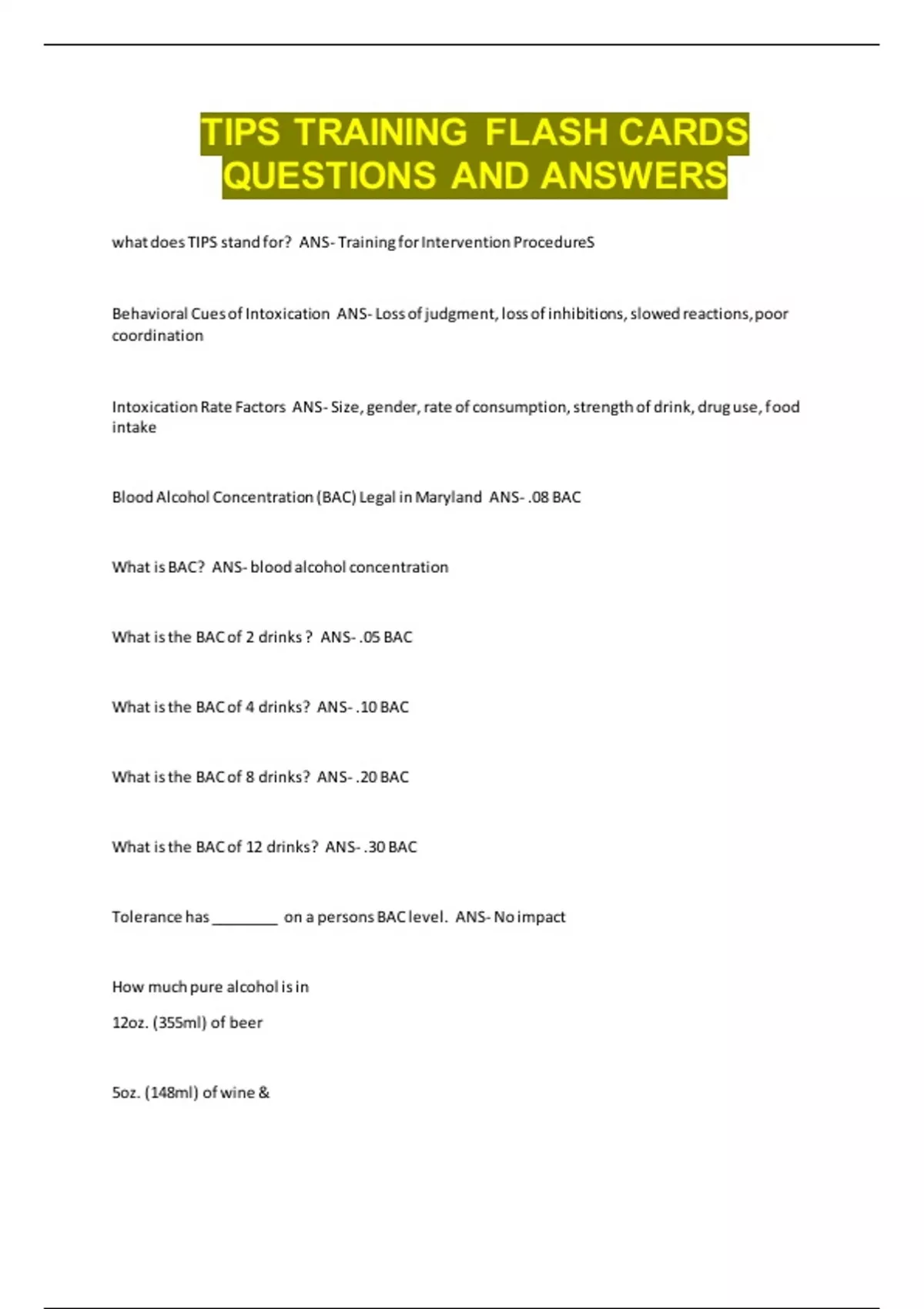 TIPS TRAINING FLASH CARDS QUESTIONS AND ANSWERS - TIPS CERTIFICATION ...