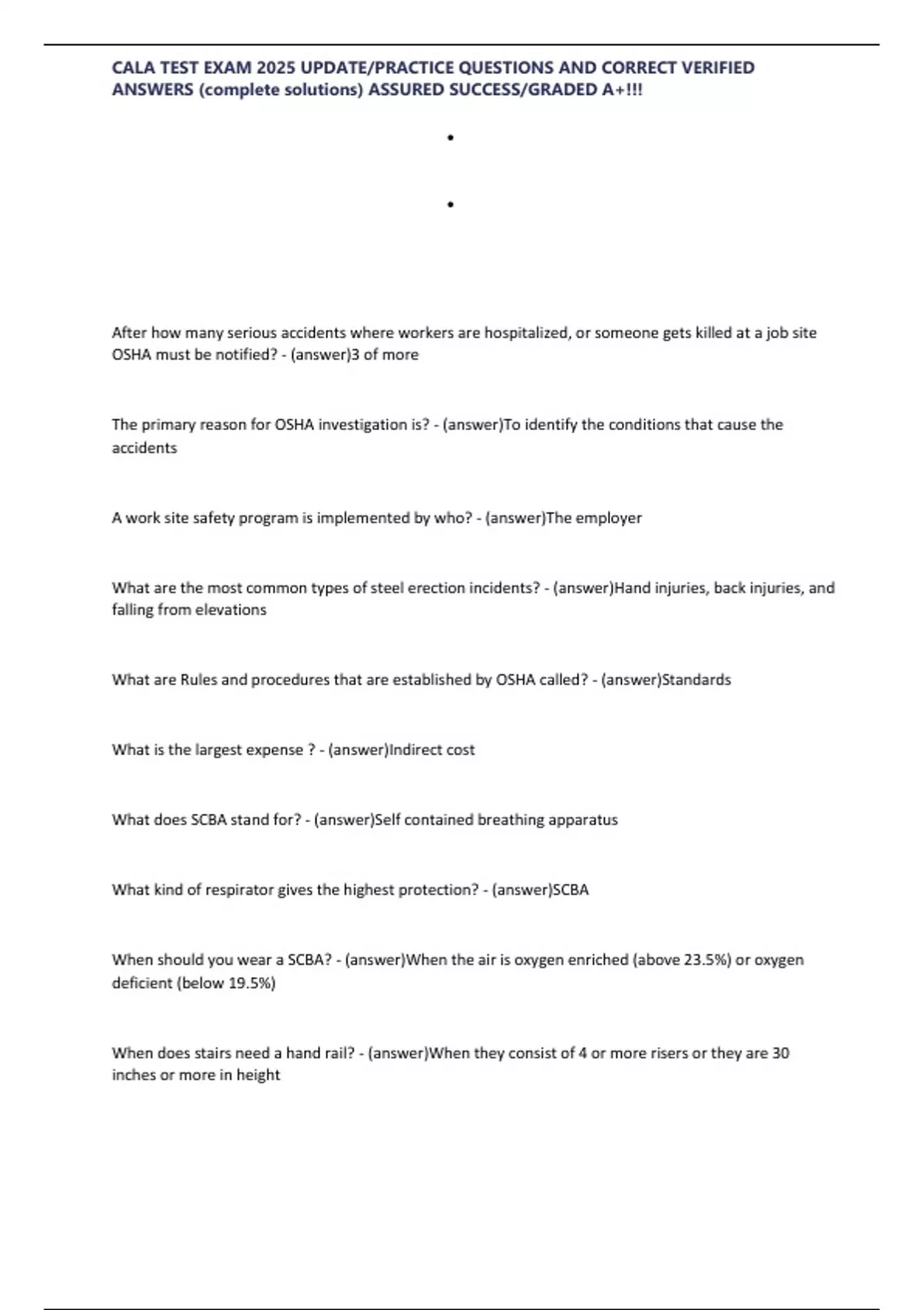 CALA TEST EXAM 2025 UPDATE/PRACTICE QUESTIONS AND CORRECT VERIFIED ...