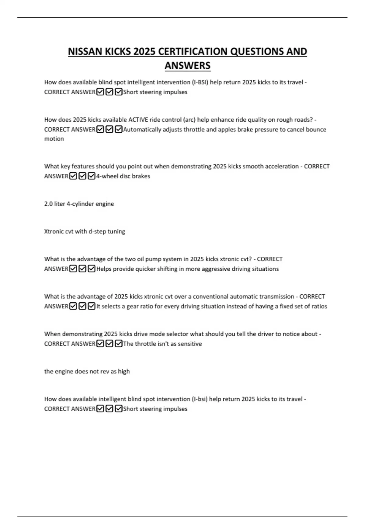 NISSAN KICKS 2025 CERTIFICATION QUESTIONS AND ANSWERS - NISSAN KICKS ...