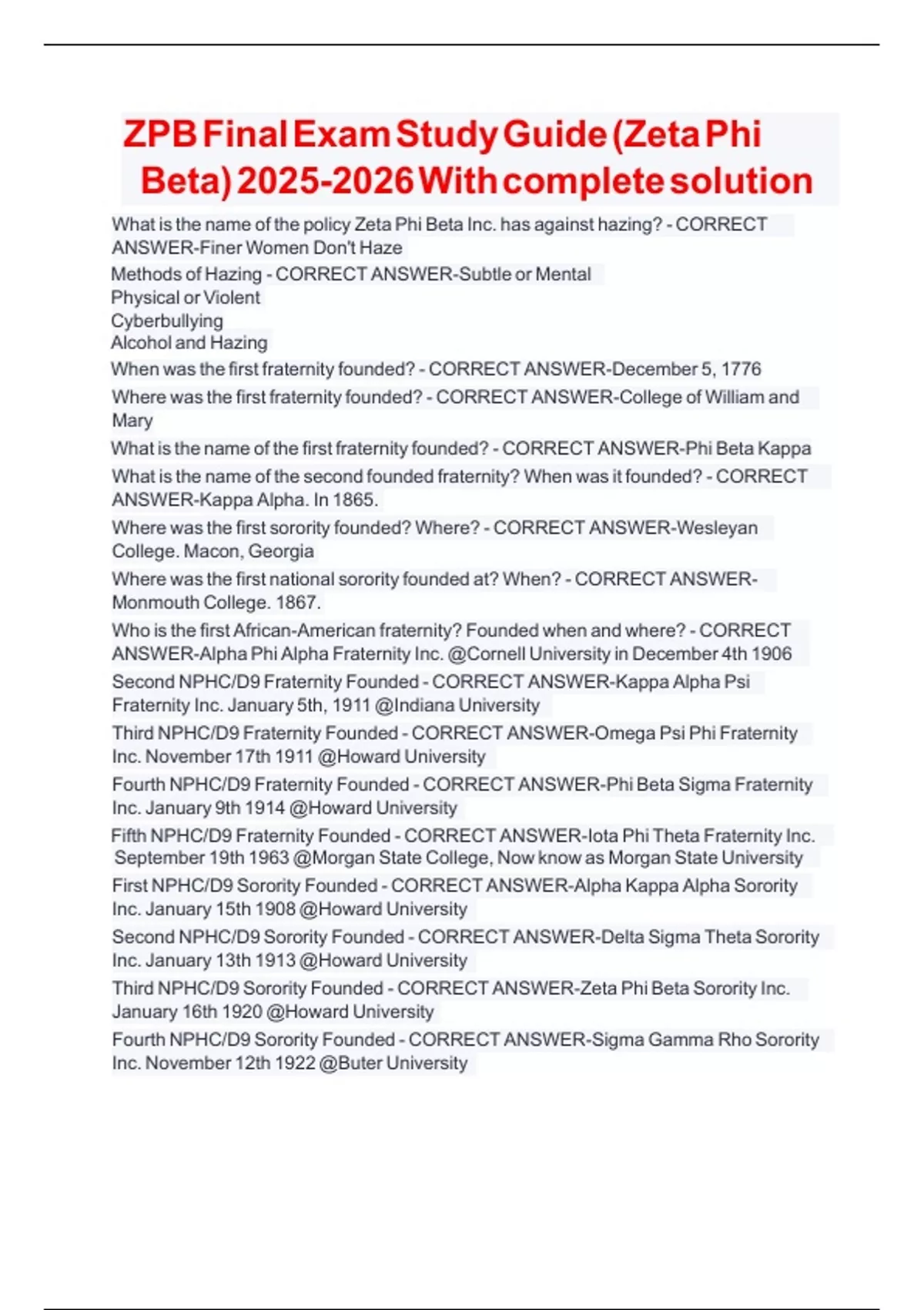 ZPB Final Exam Study Guide (Zeta Phi Beta) With complete solution - ZPB - Stuvia US