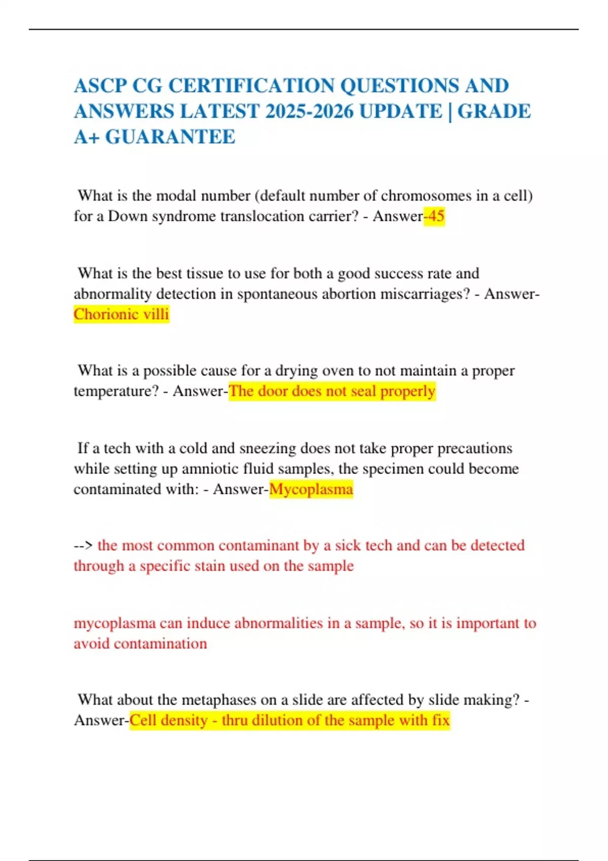 ASCP CG CERTIFICATION QUESTIONS AND ANSWERS LATEST UPDATE | GRADE A+ ...